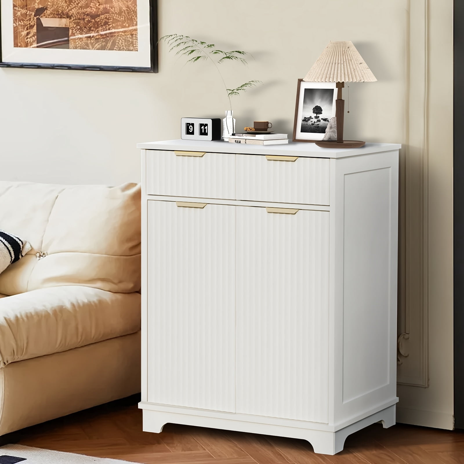 Freestanding Mid-Century Modern Style Buffet Cabinet with Fluted ...