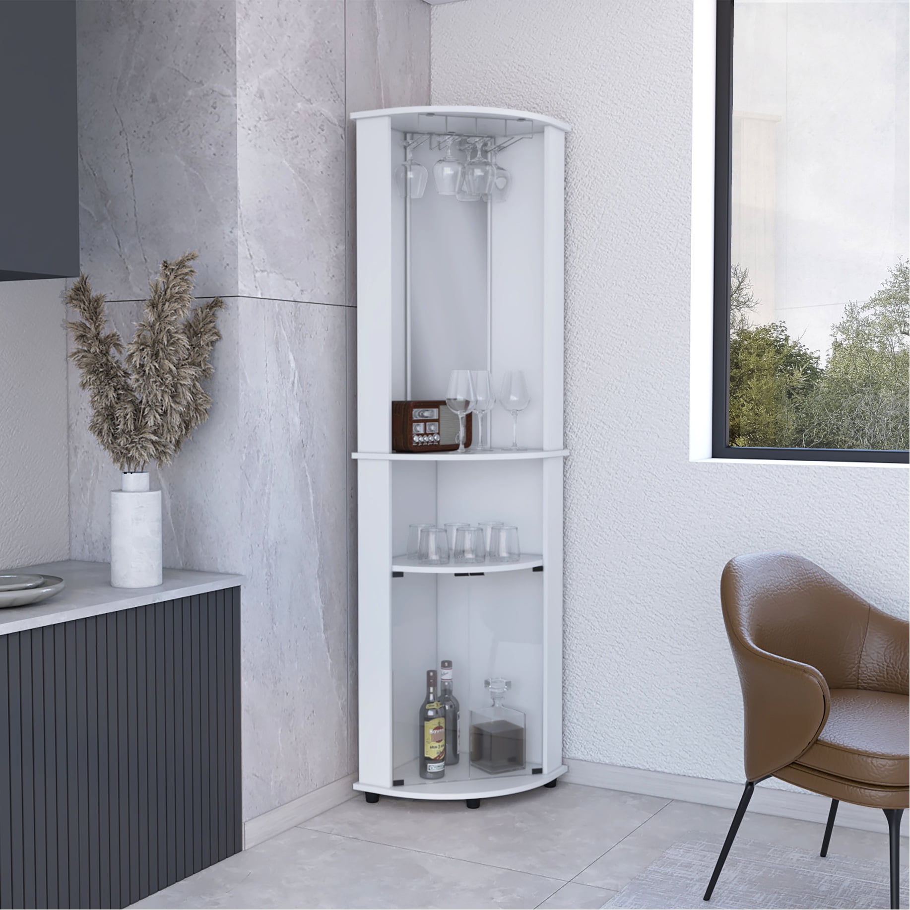 Freestanding Mirrored Liquor Storage Cabinet With Double Doors And ...