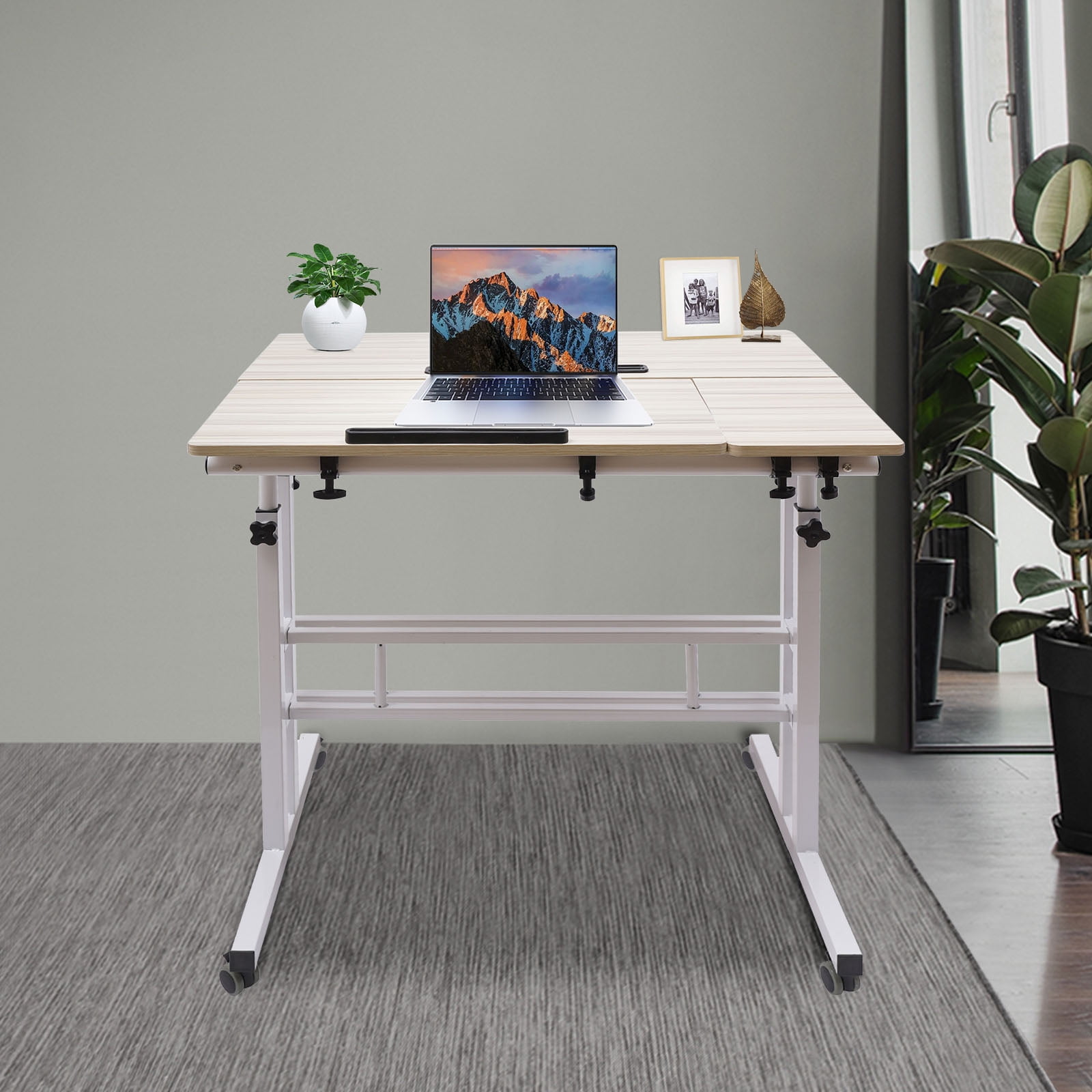 Freestanding Mobile Desk with Adjustable Height, Flip-up Keyboard Board ...