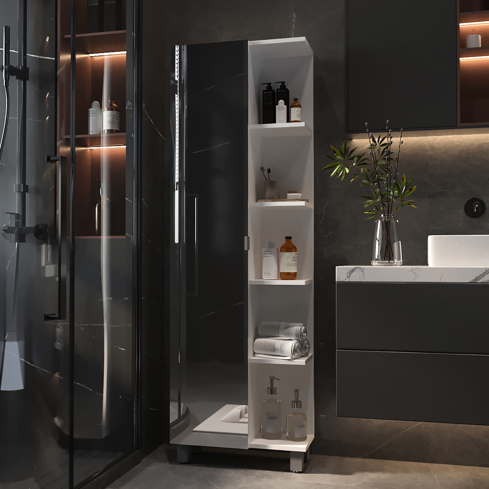 Freestanding Modern Cabinet with Mirror | Engineered Wood and Melamine ...