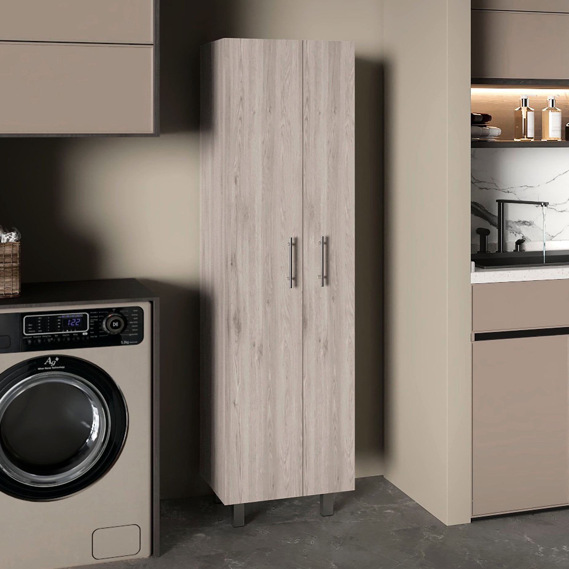 Freestanding Mop and Broom Unit, Two - Door and Five Shelves - Improve ...