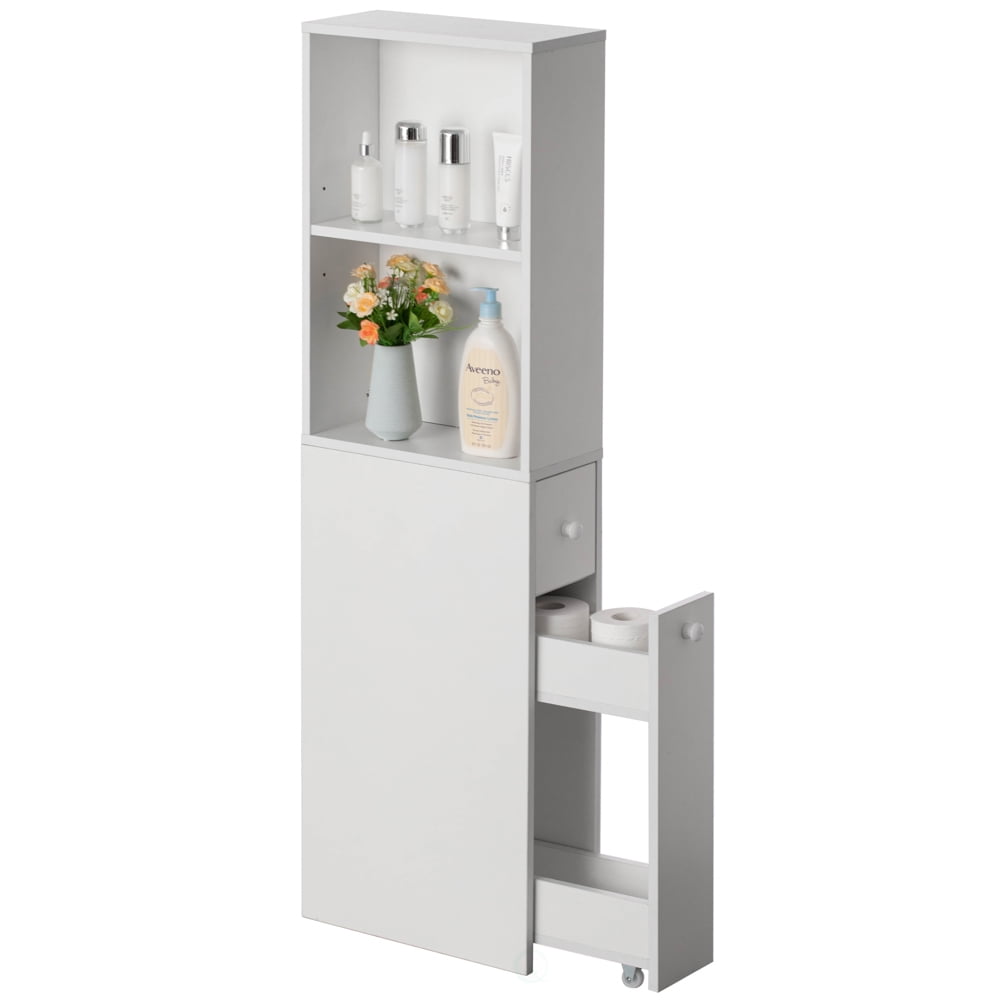 Freestanding Narrow and Slim Design White Bathroom Storage Cabinet ...