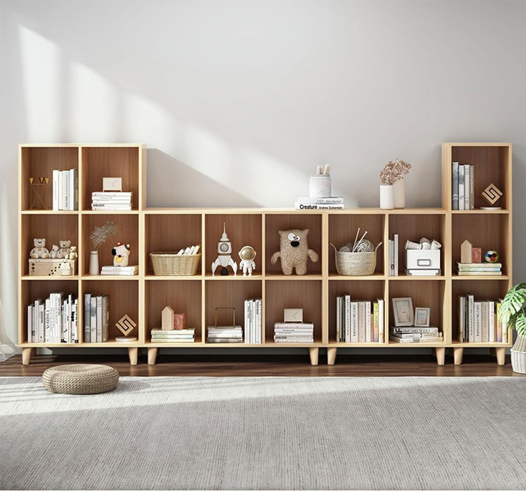 Freestanding Open Cubes Bookcase - 2-Tier Floor Standing Wooden Storage ...