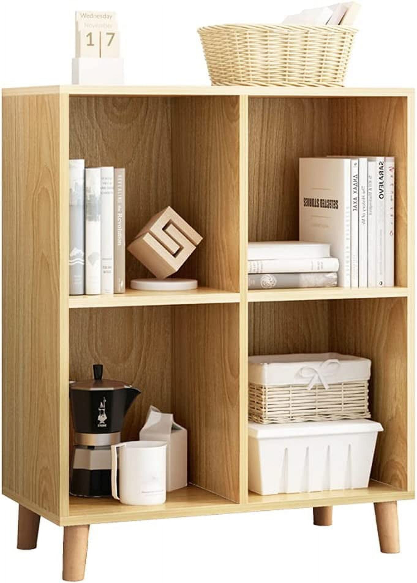 Freestanding Open Cubes Bookcase - 2-Tier Floor Standing Wooden Storage ...