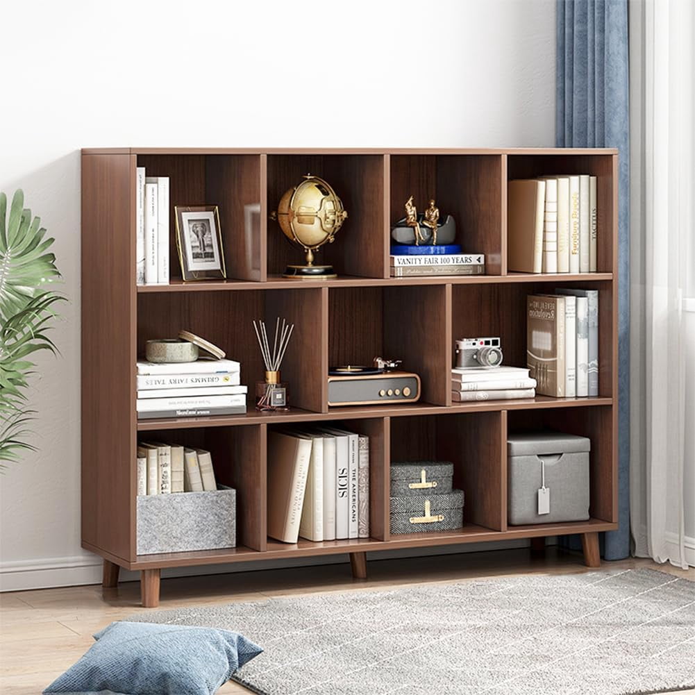 Freestanding Open Cubes Bookcase - 2-Tier Floor Standing Wooden Storage ...