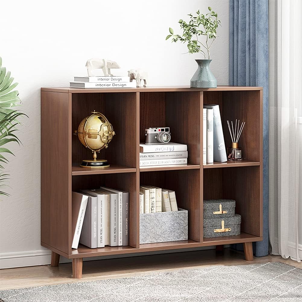Freestanding Open Cubes Bookcase - 2-Tier Floor Standing Wooden Storage ...