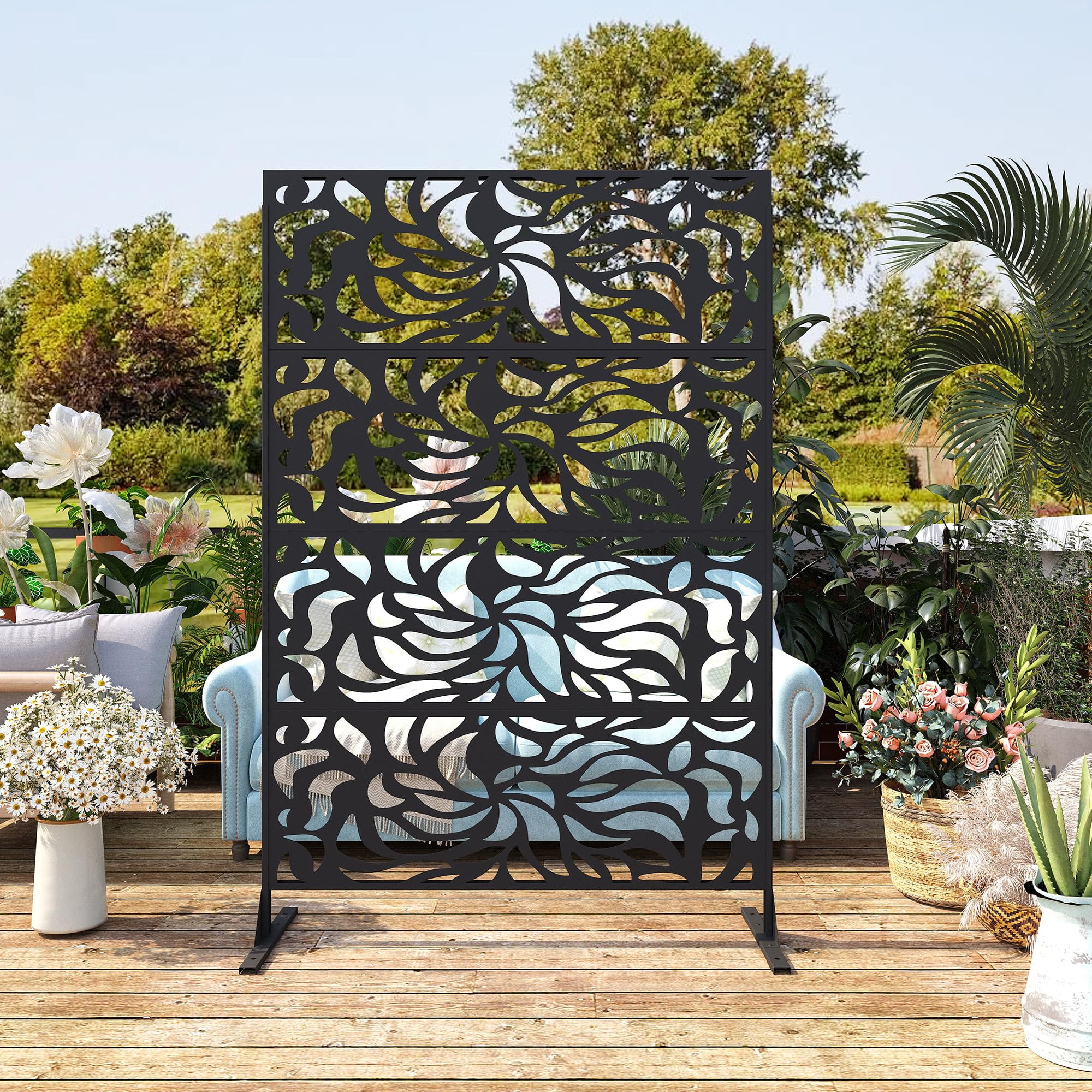 Freestanding Outdoor Metal Decorative Privacy Screen,71" Tall x 46 ...