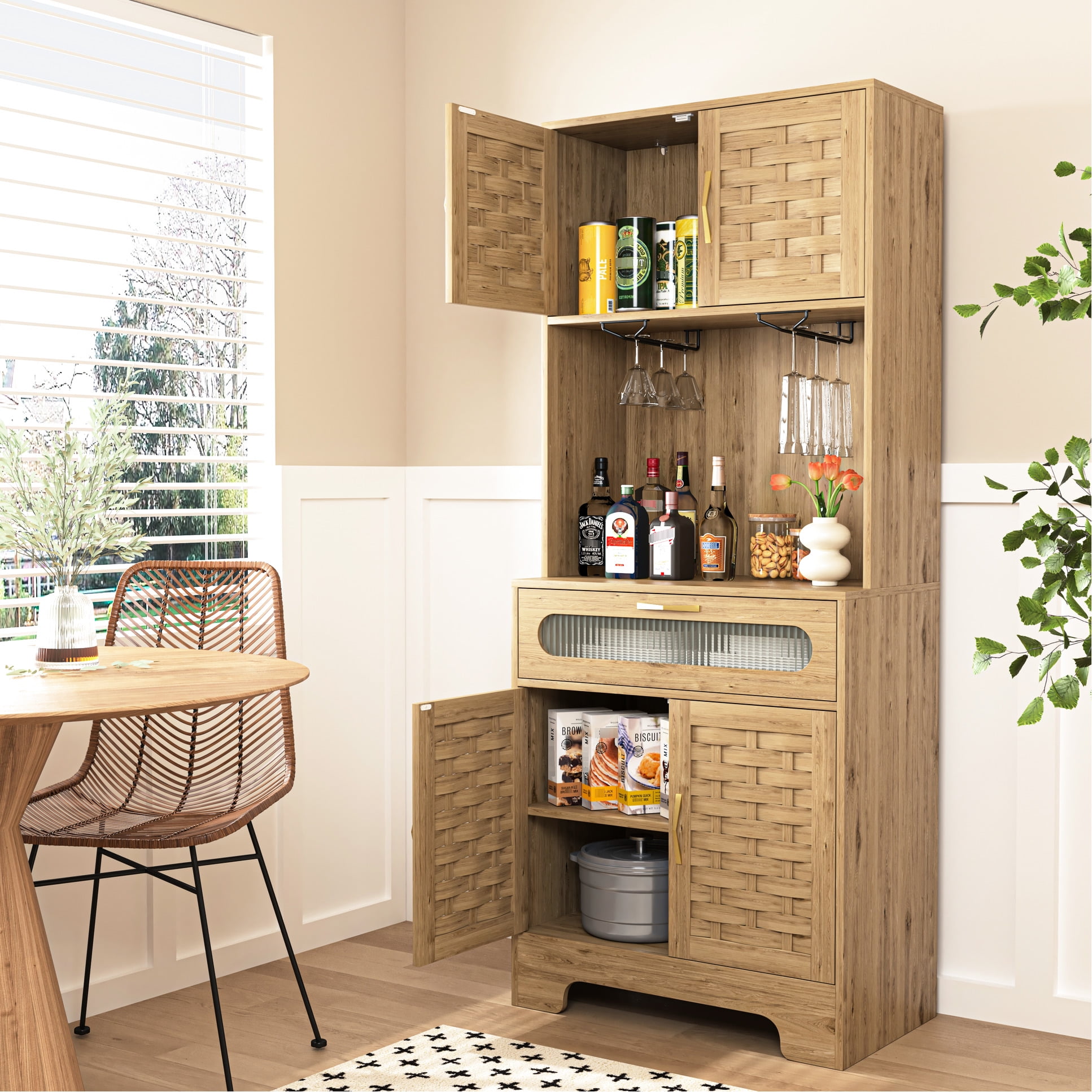 Freestanding Pantry Cupboard - 67'' Tall For Home Charming Gold Handles ...