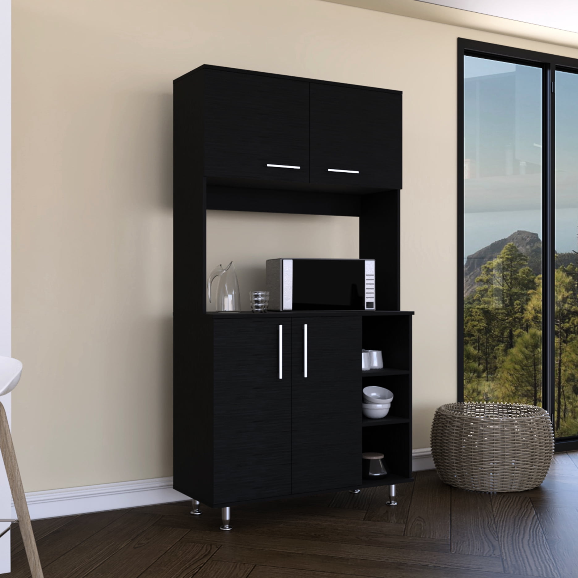 Freestanding Pantry With Four Legs, Double Door Cabinet & Three Shelves ...