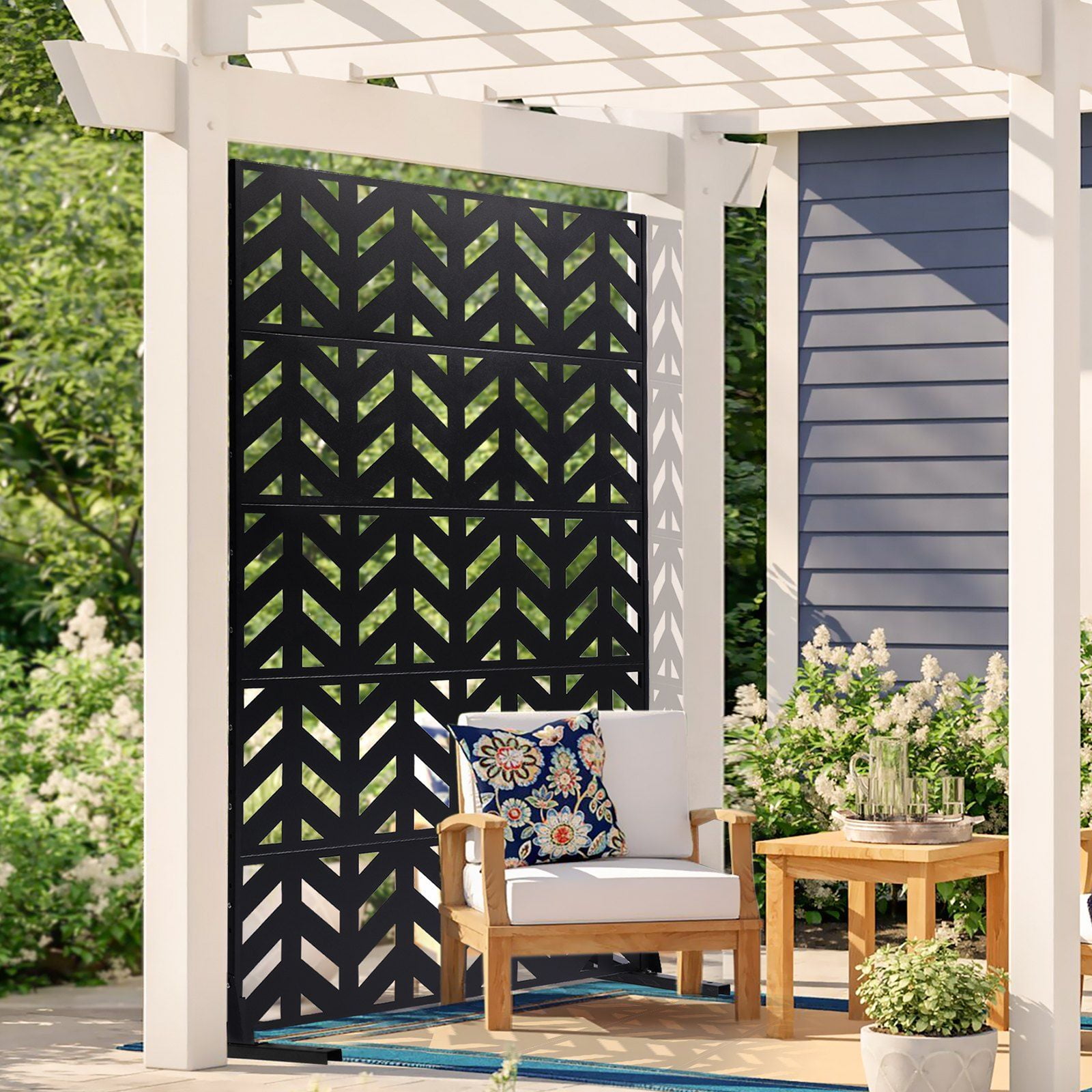 Freestanding Patio Privacy Screen with Anti-Rust Coating, 47" Wide by ...