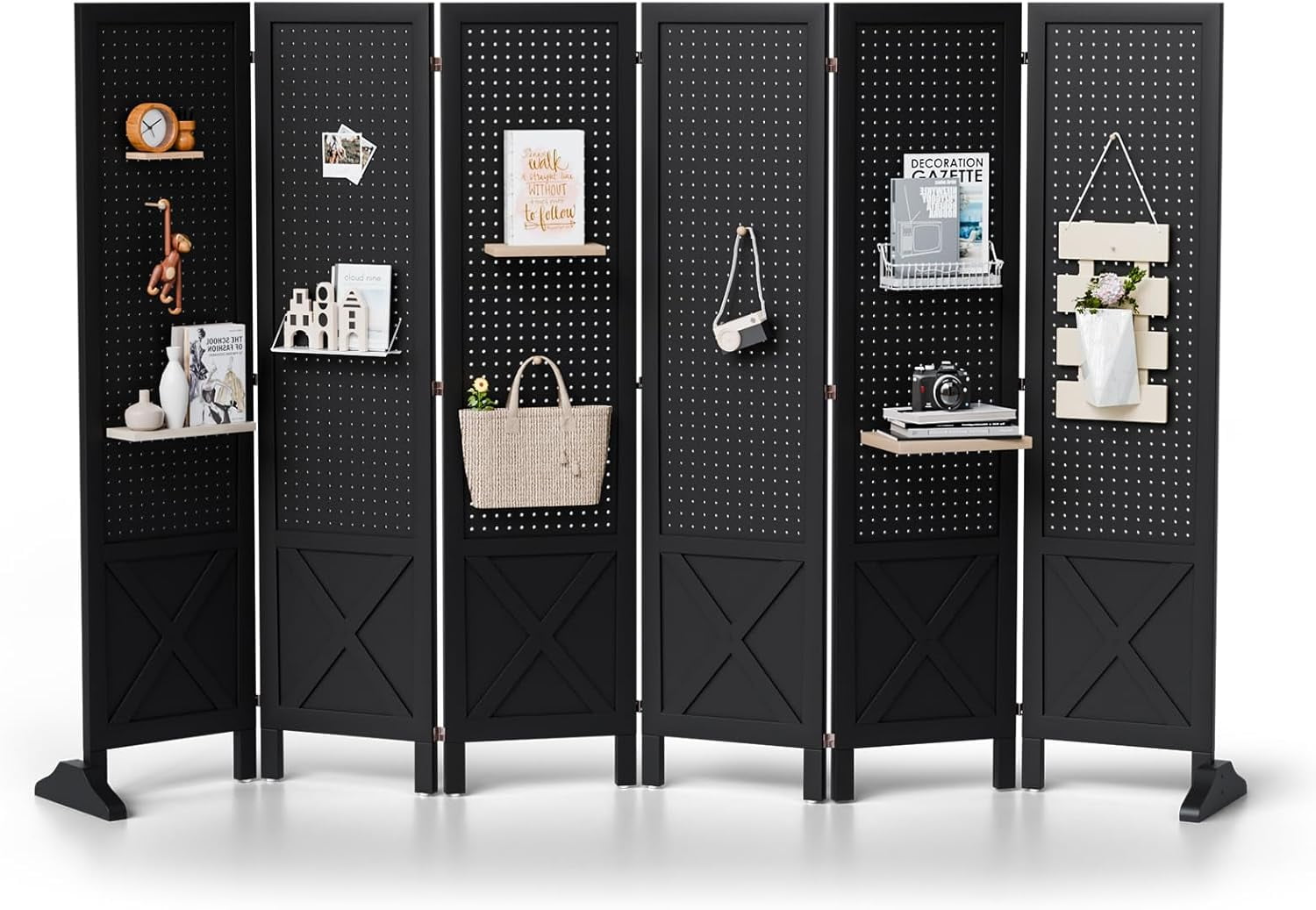 Freestanding Pegboard with Support Feet, 5 FT Wood Room Divider Display ...