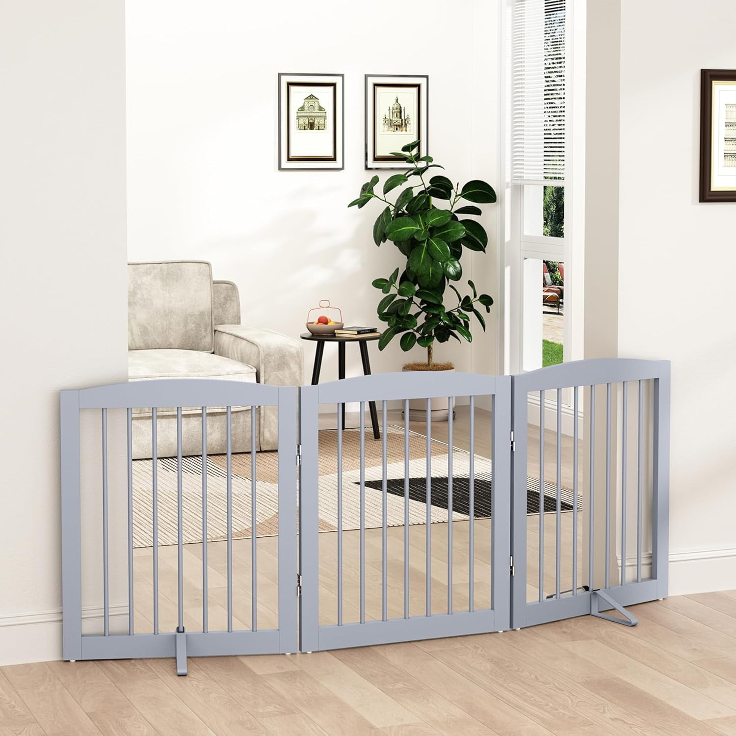 Freestanding Pet Gate for Dogs, Foldable Wooden Dog Gate for House ...