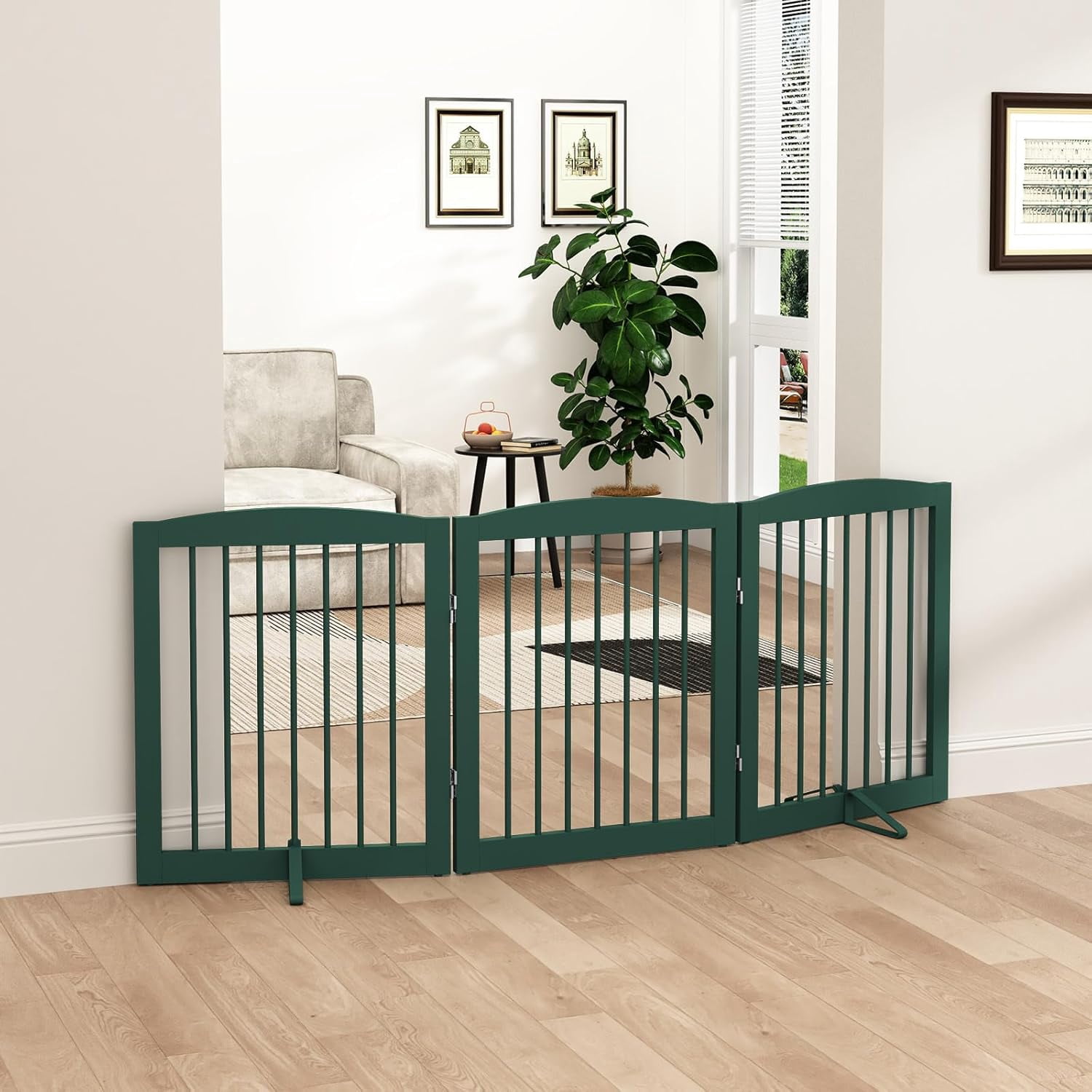 Freestanding Pet Gate for Dogs, Foldable Wooden Dog Gate for House ...