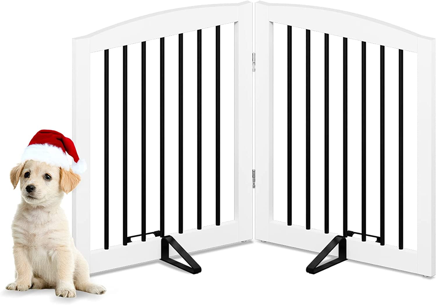 Freestanding Pet Gate for Dogs, Foldable Wooden Dog Gate for House ...