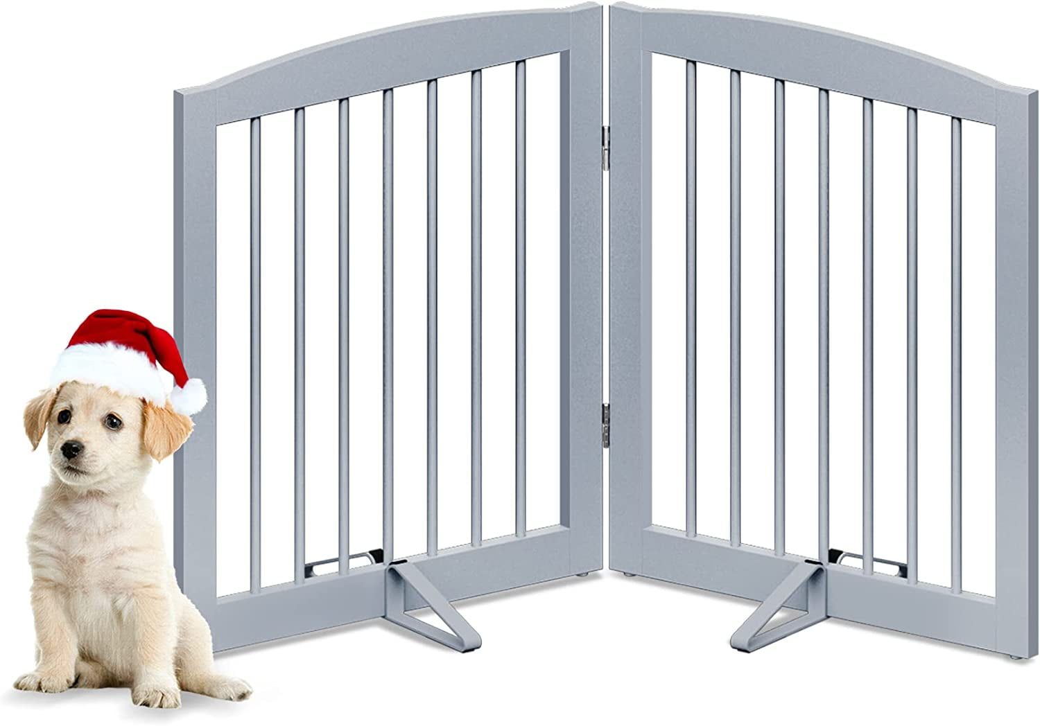 Freestanding Pet Gate for Dogs, Foldable Wooden Dog Gate for House ...