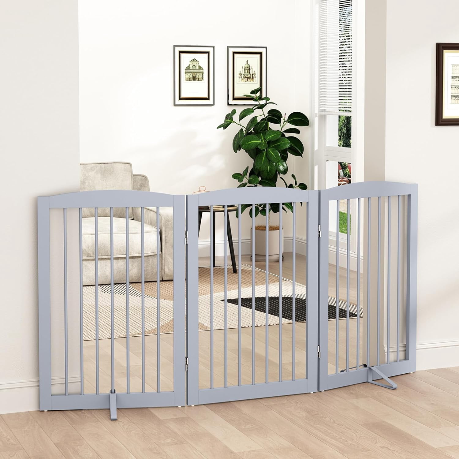 Freestanding Pet Gate for Dogs, Foldable Wooden Dog Gate for House ...
