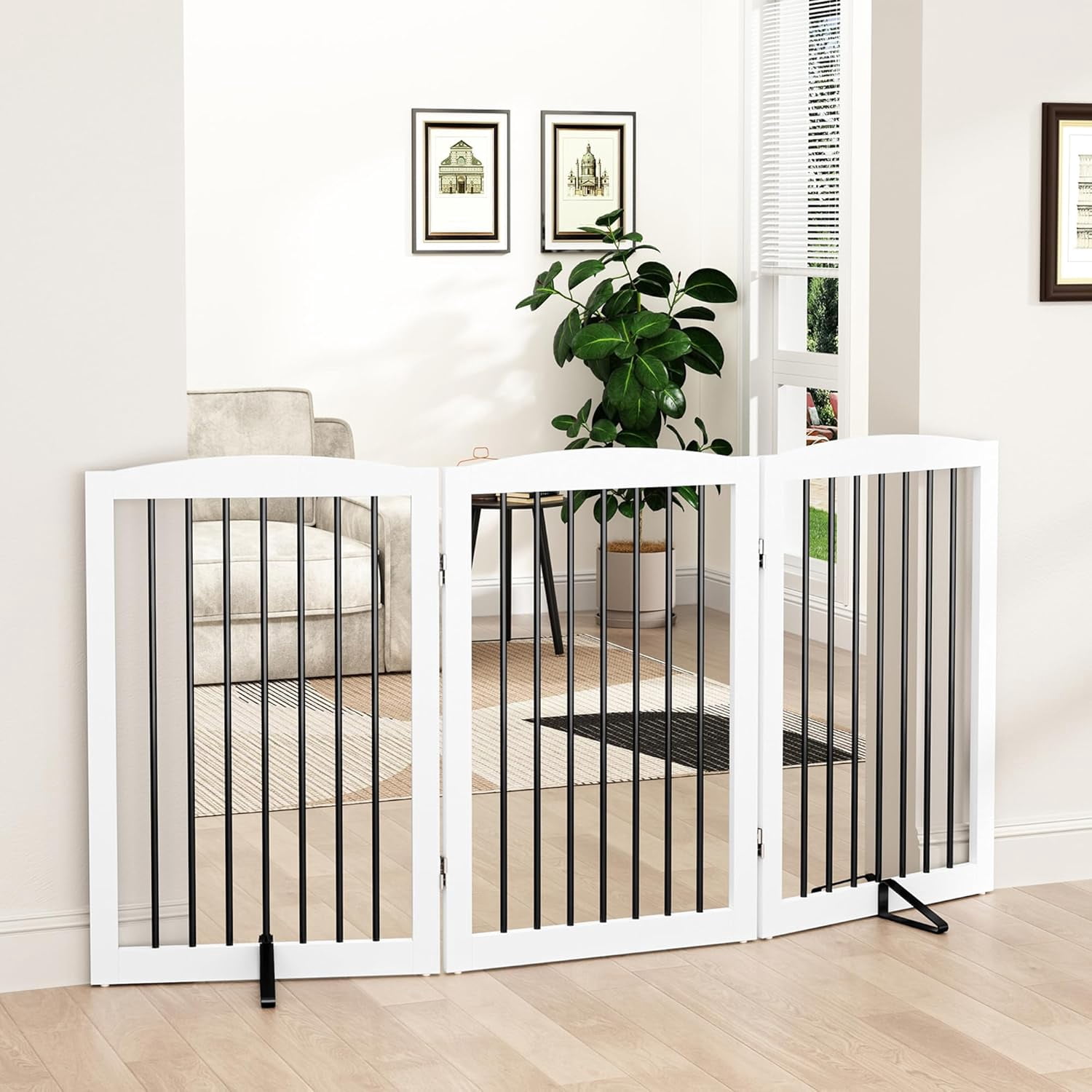 Freestanding Pet Gate for Dogs, Foldable Wooden Dog Gate for House ...