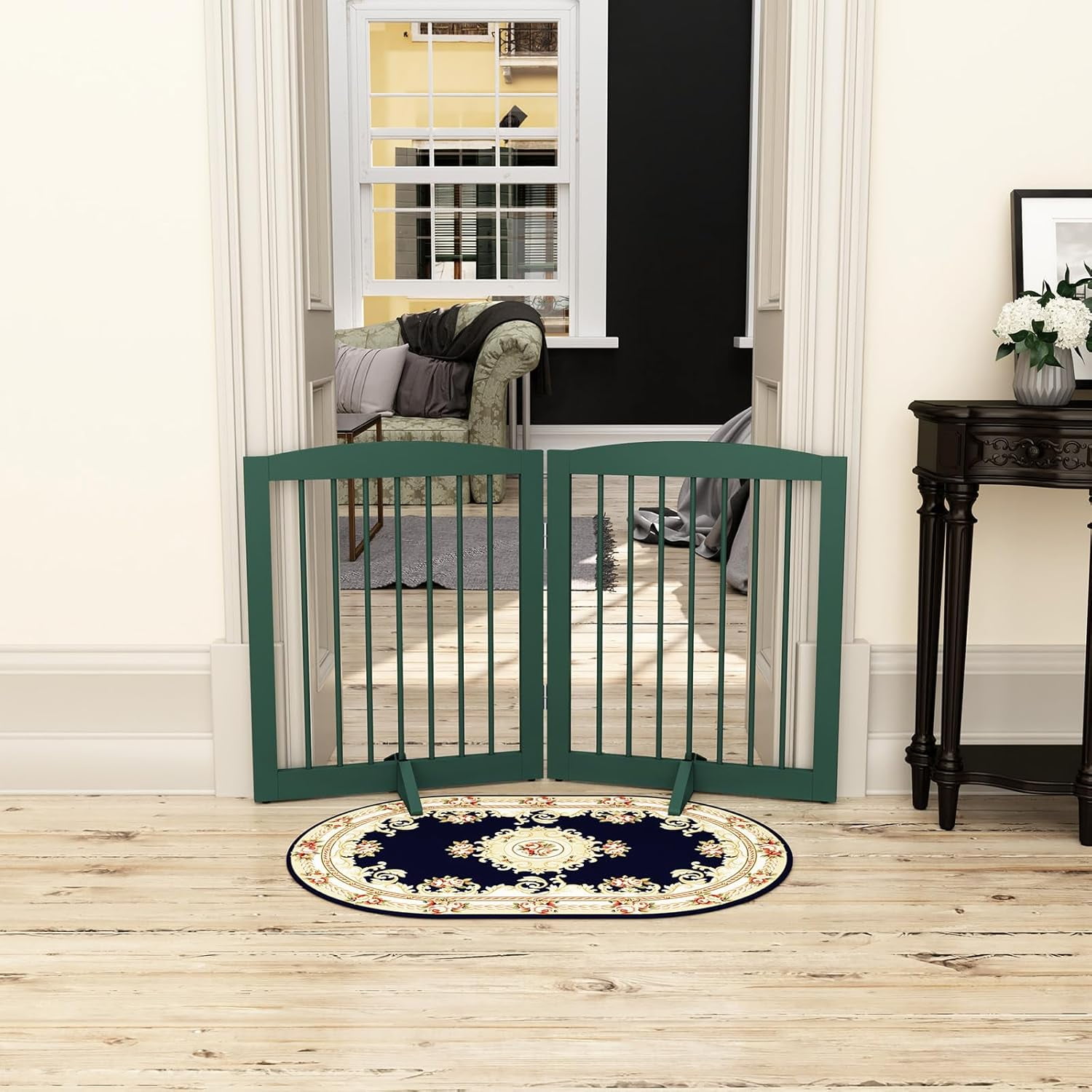 Freestanding Pet Gate for Dogs, Foldable Wooden Dog Gate for House ...