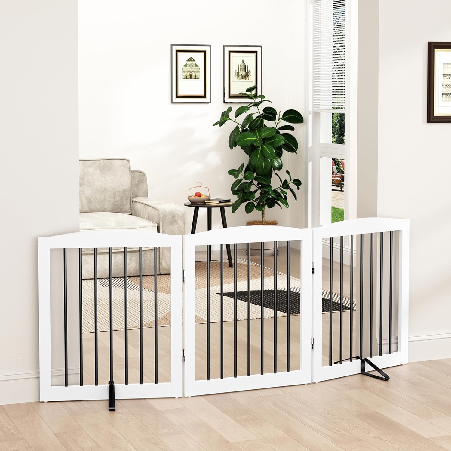 Freestanding Pet Gate for Dogs, Foldable Wooden Dog Gate for House ...