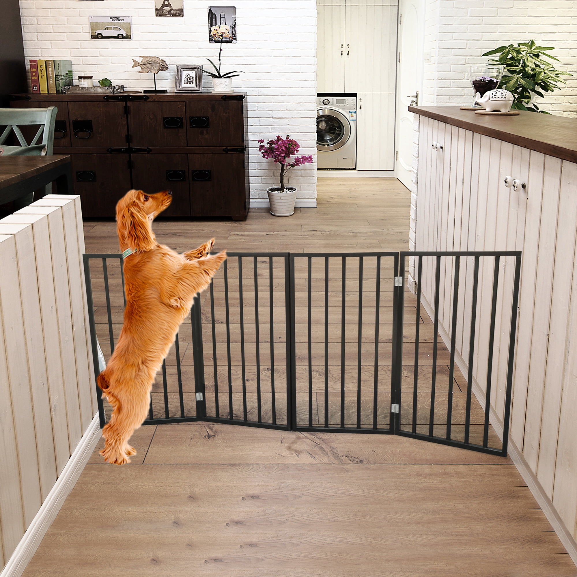 Freestanding Pet Gate In Dark Brown - Wooden Easily Moved And Stored ...