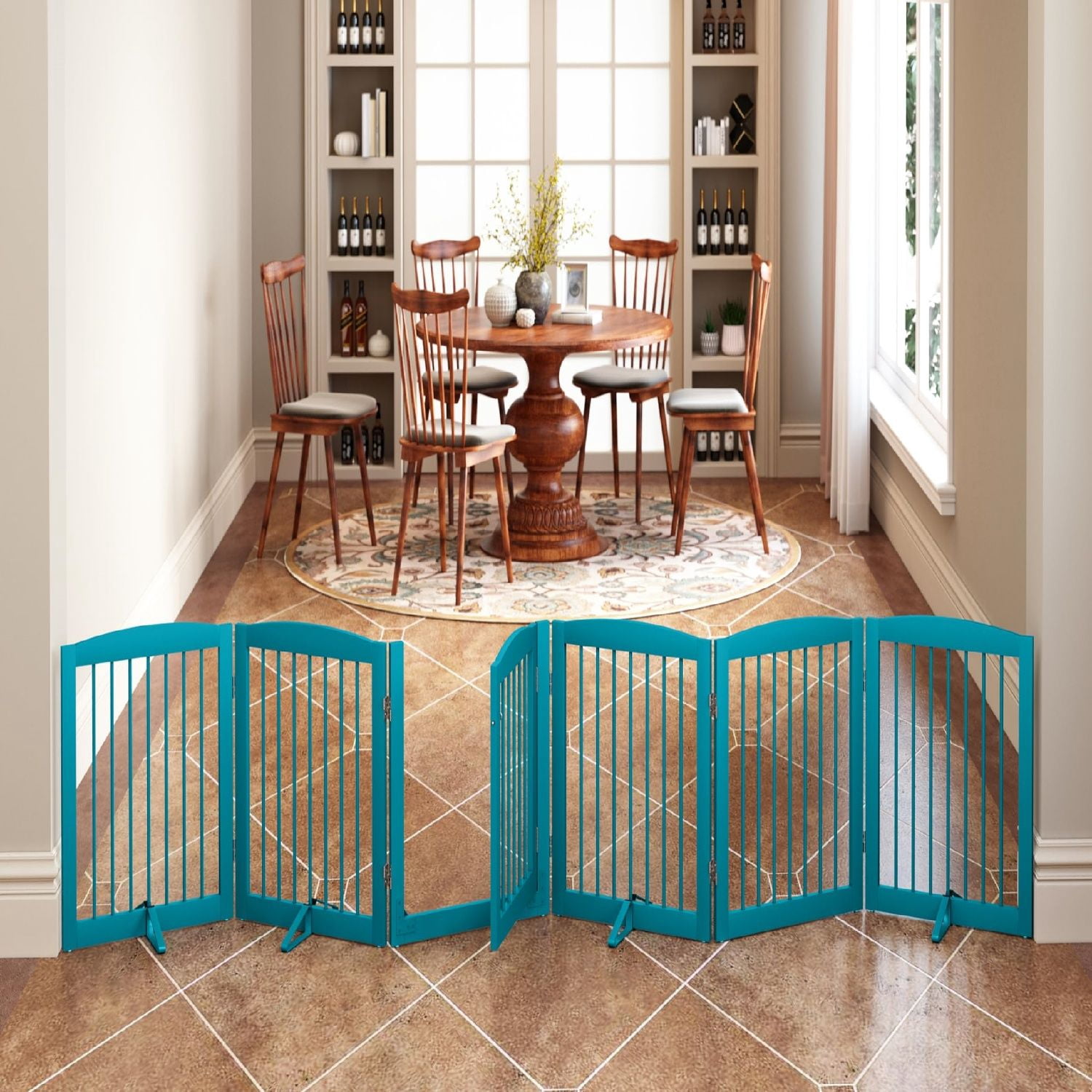 Freestanding Pet Gates with Walk Through Door, Dog Indoor Fence, Dog ...