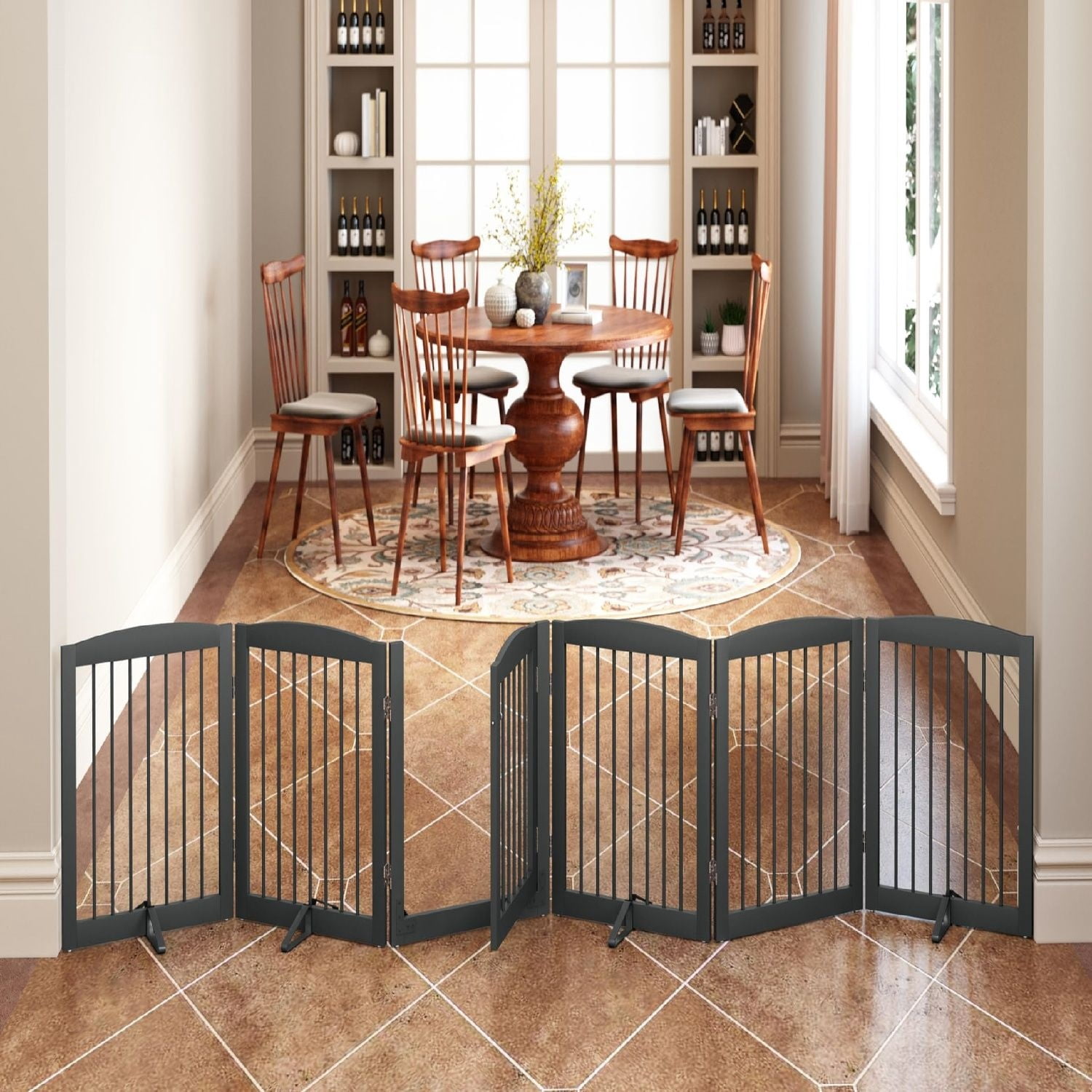 Freestanding Pet Gates with Walk Through Door, Dog Indoor Fence, Dog ...