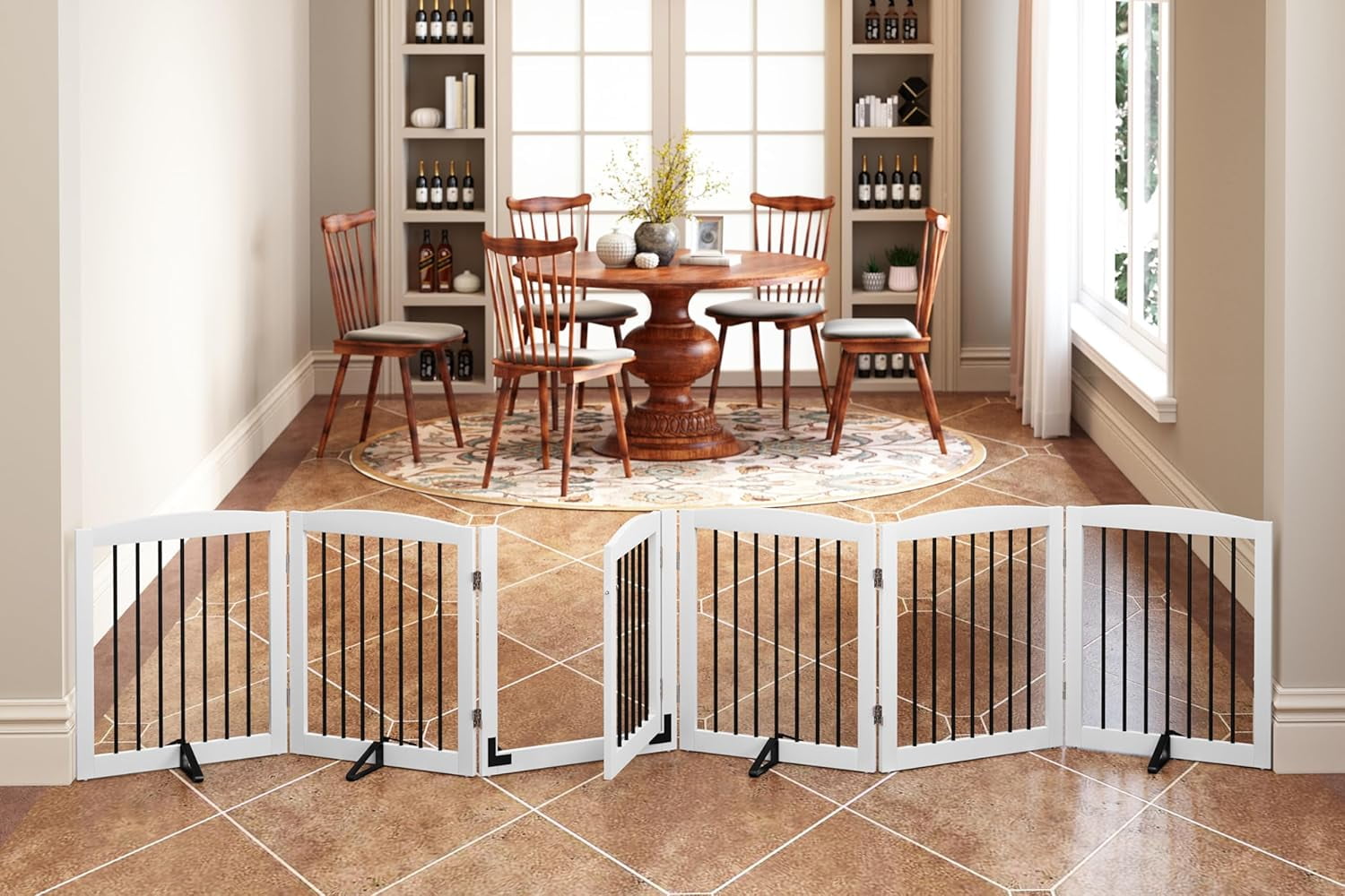 Freestanding Pet Gates with Walk Through Door, Dog Indoor Fence, Dog ...