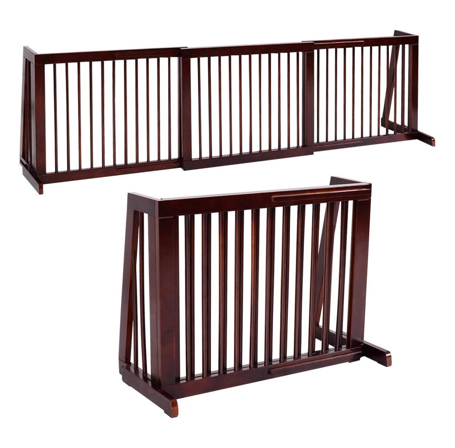 Freestanding Pet Gates for Dogs, 28"-80" Adjustable Wooden Dog Fence ...
