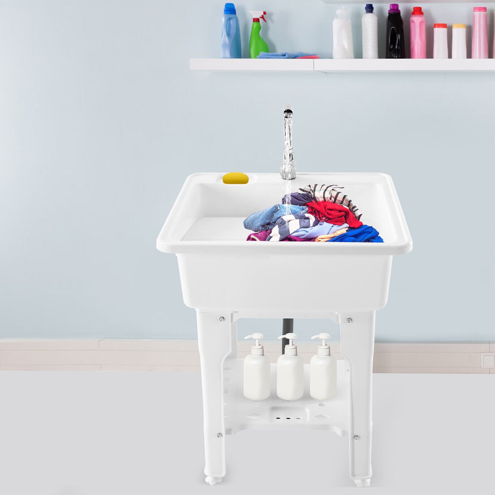 Freestanding Plastic Laundry Sink with Washboard, Indoor and Outdoor ...