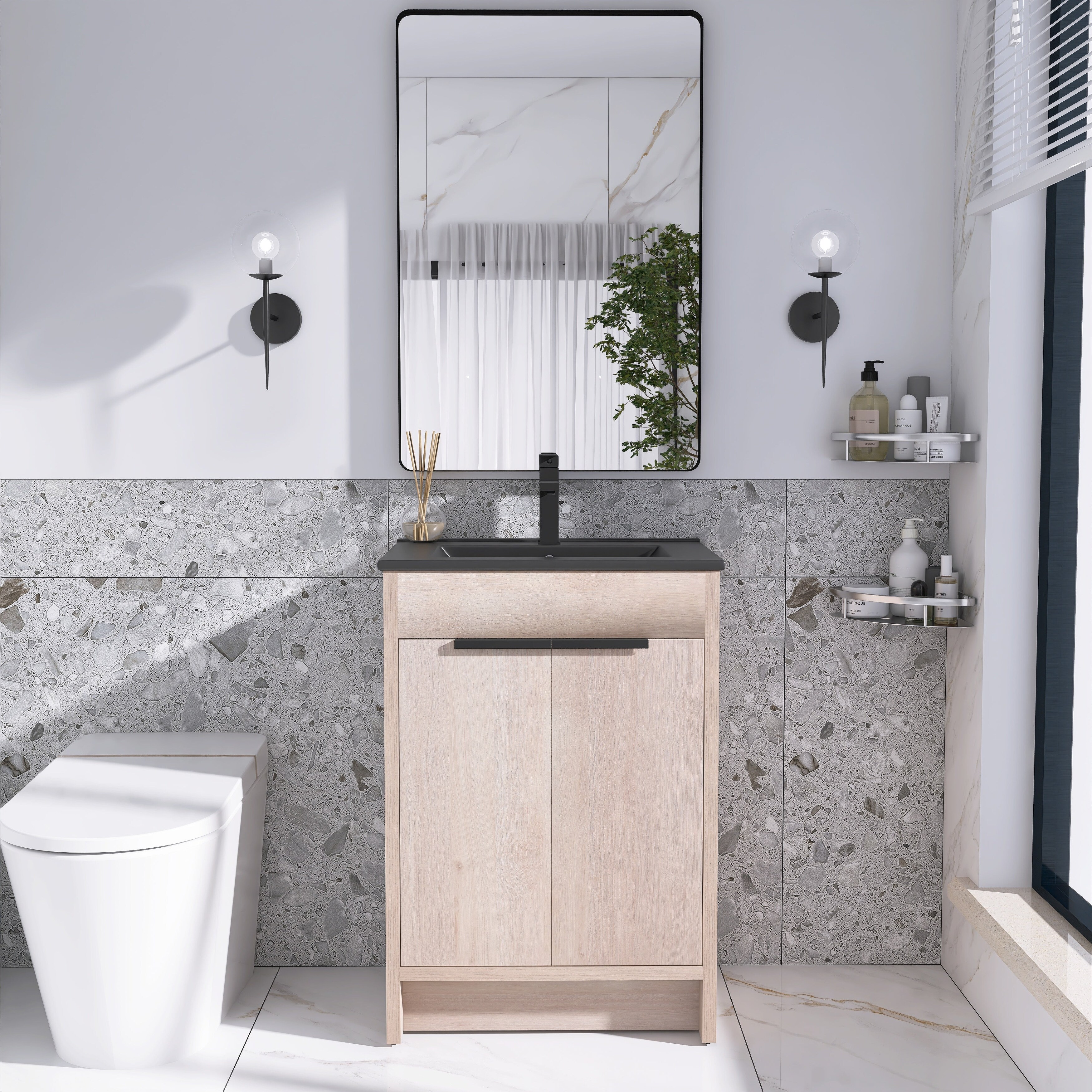 Freestanding Plywood Bathroom Vanity Set in Plain Light Oak with ...