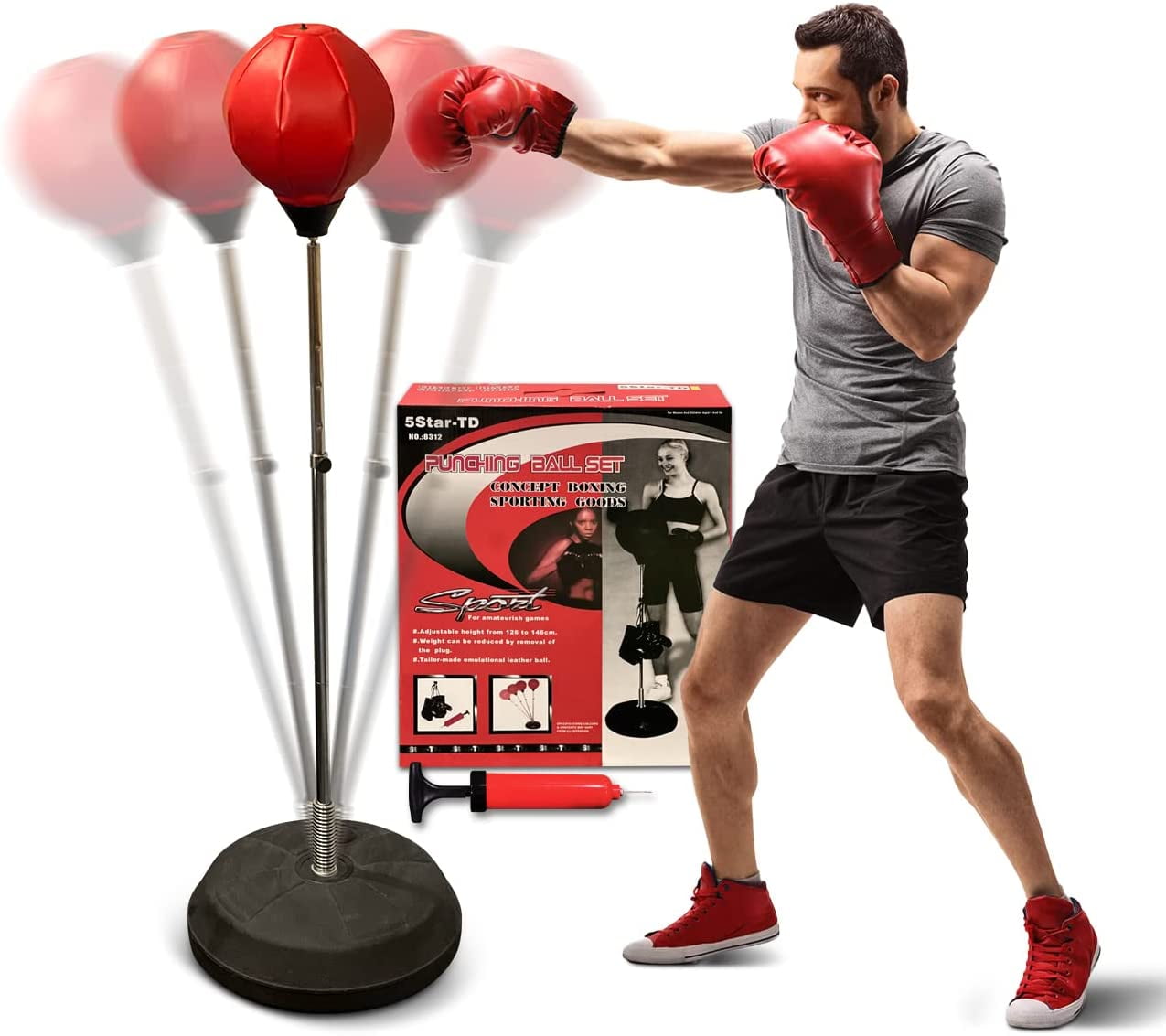 Freestanding Punching Bag with Boxing Gloves Set + Pump | Adjustable ...