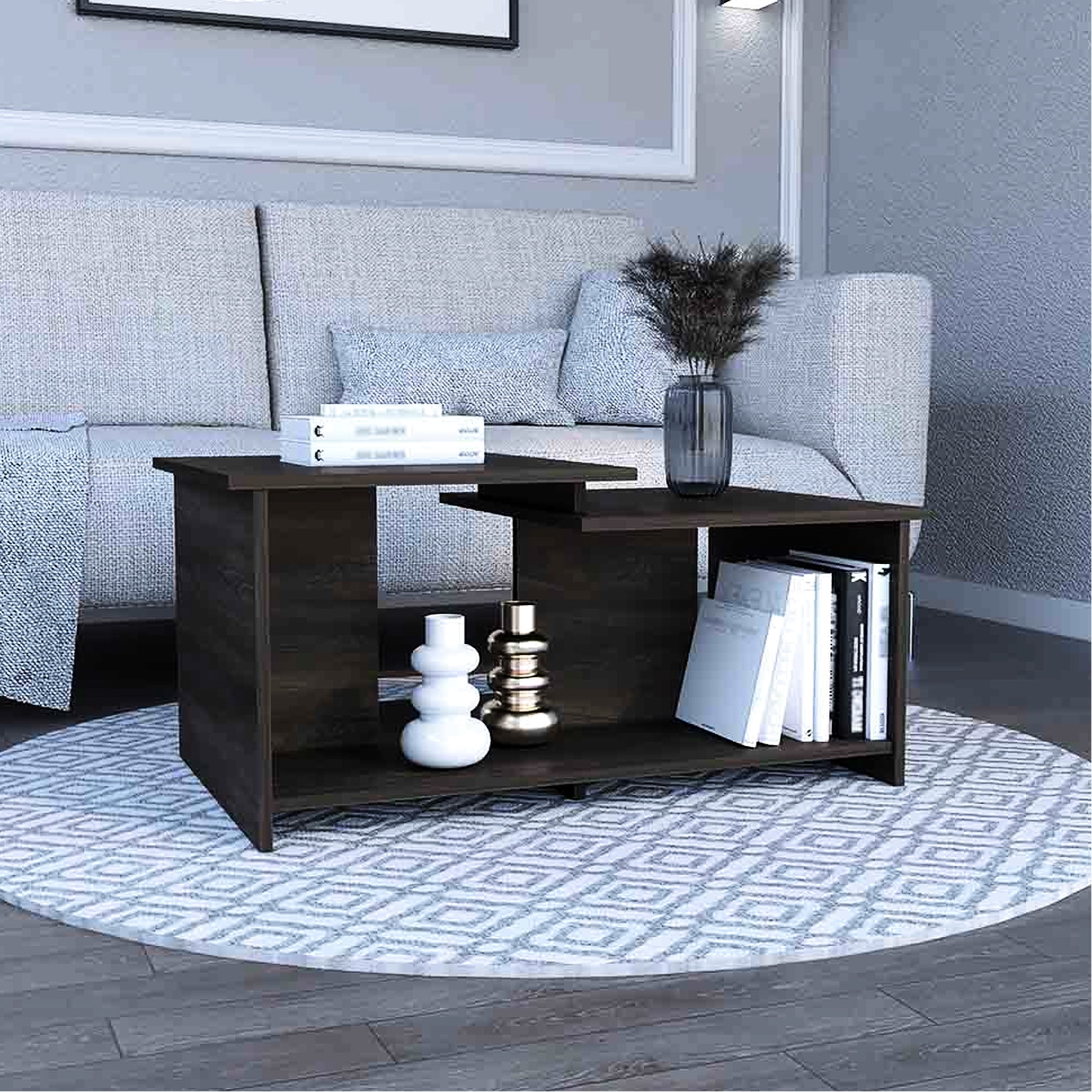 Freestanding Rectangular Coffee Table With Open Shelf For Items Elegant ...