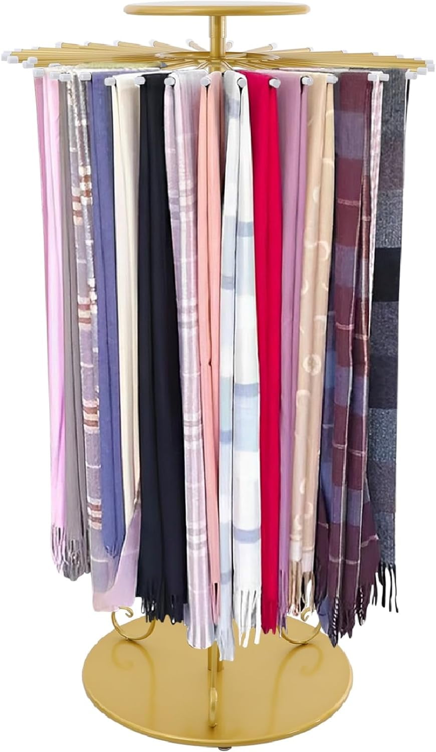 Freestanding Scarf Display Rack Metal Scarf Rack with 30 Rods Ratating ...