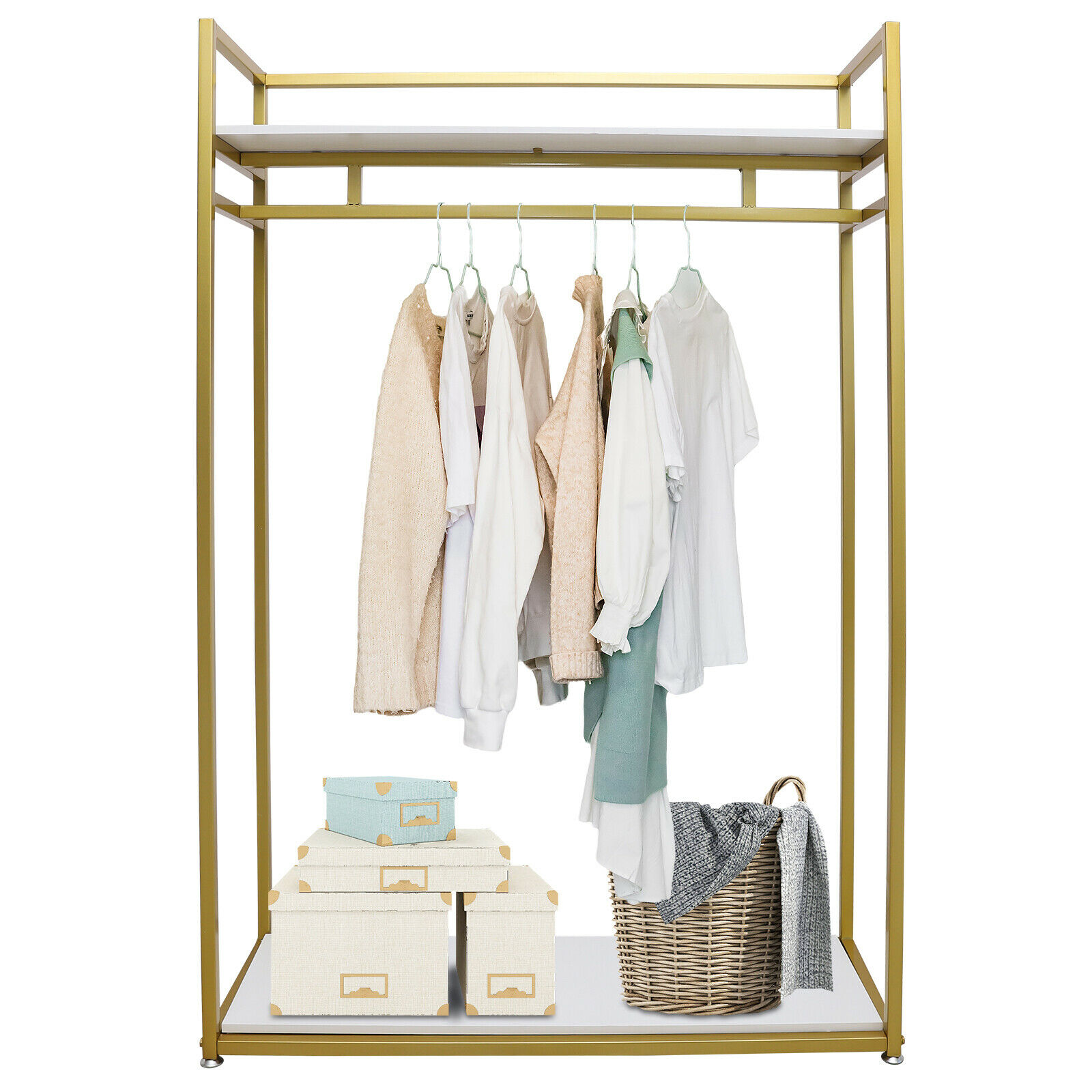 Freestanding Shelf Metal Clothes Rack Garment Rack Store Clothing ...