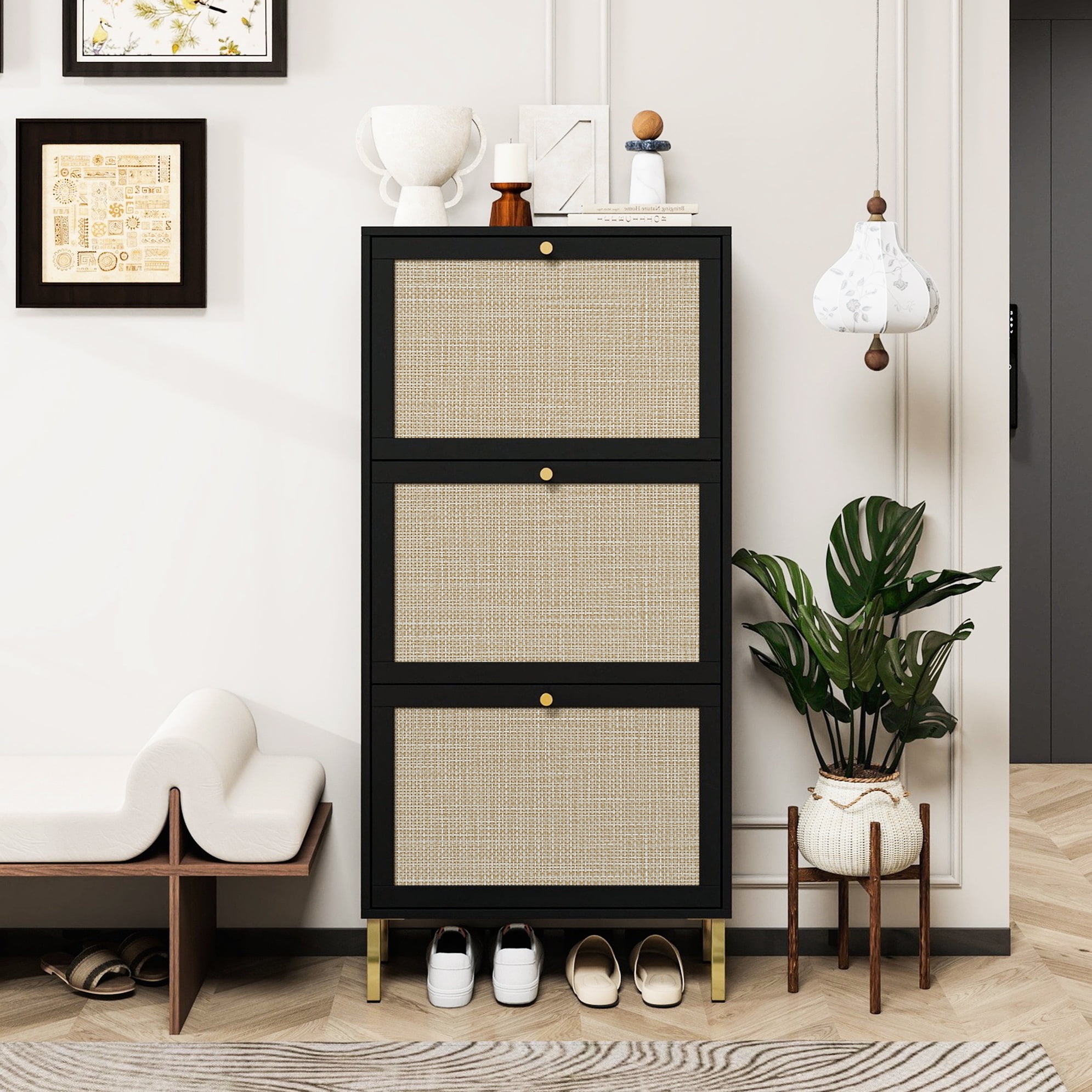 Freestanding Shoe Cabinet With 3 Doors, Modern Entryway Storage, 44lb ...