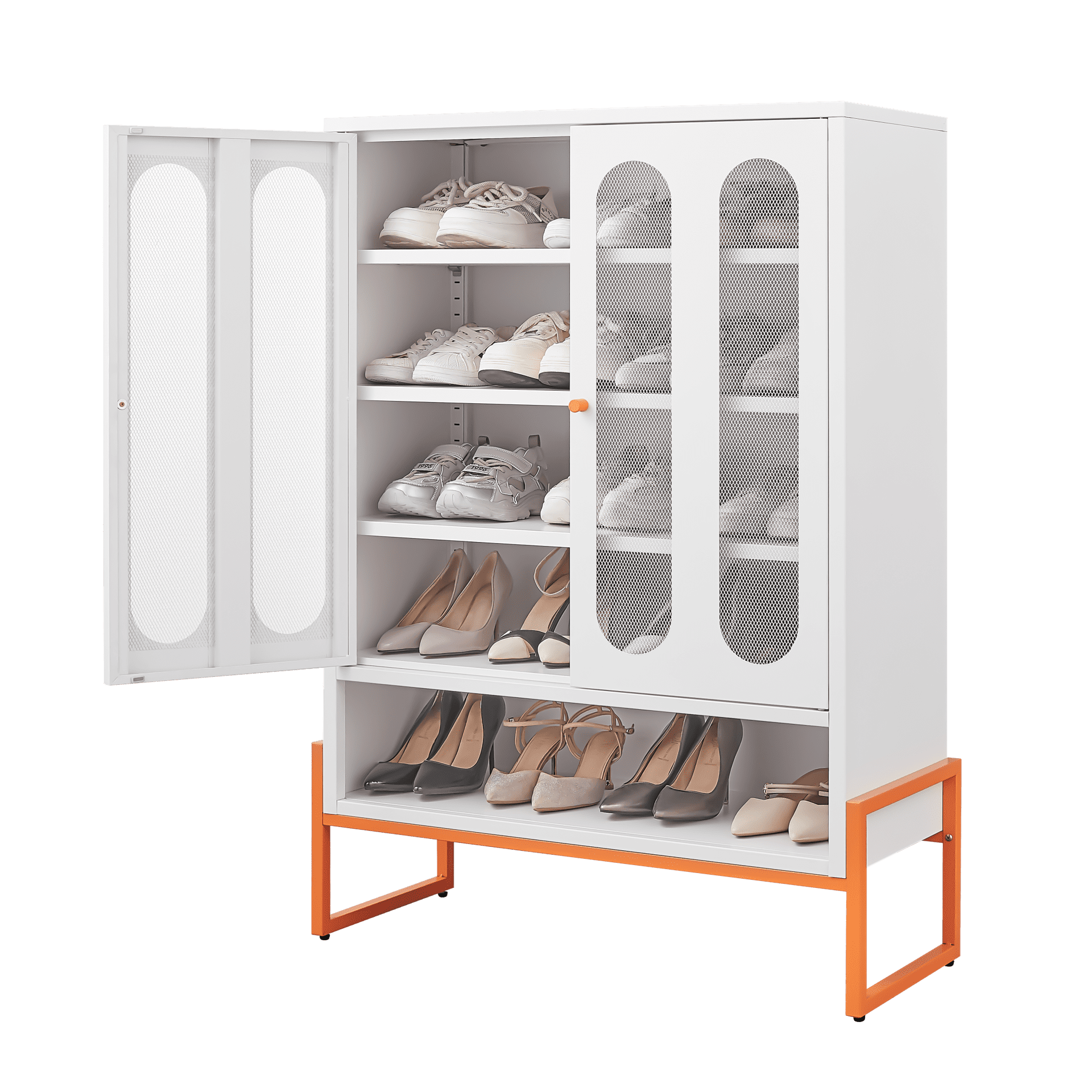 Freestanding Shoe Storage Cabinet with Ventilated Mesh Doors ...