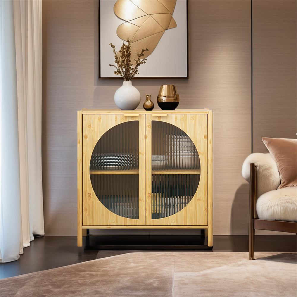 Freestanding Sideboard Buffet Cabinet with 2 Translucent Glass Doors ...