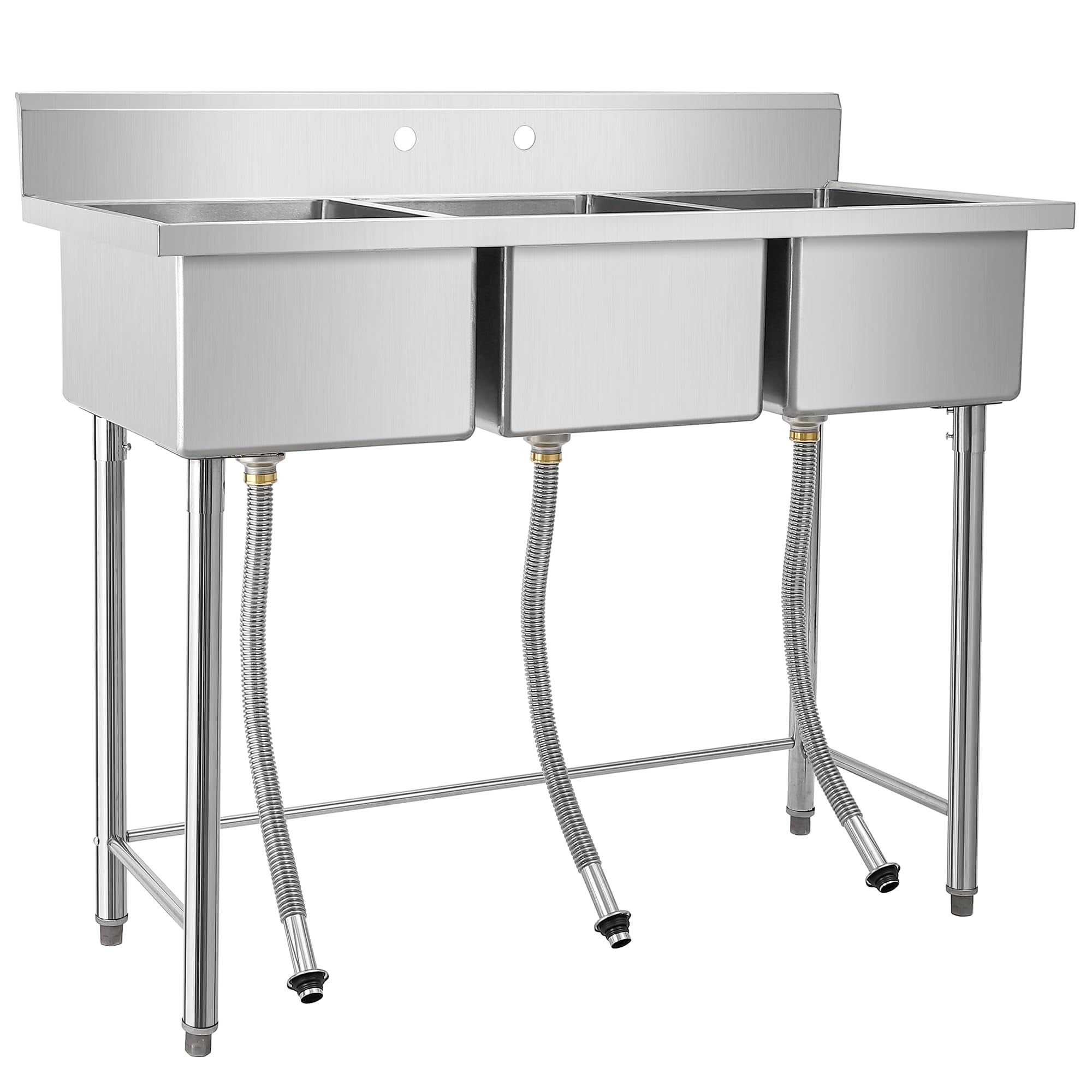 Freestanding Sink, Commercial Stainless Steel Sink, 3 Compartment ...