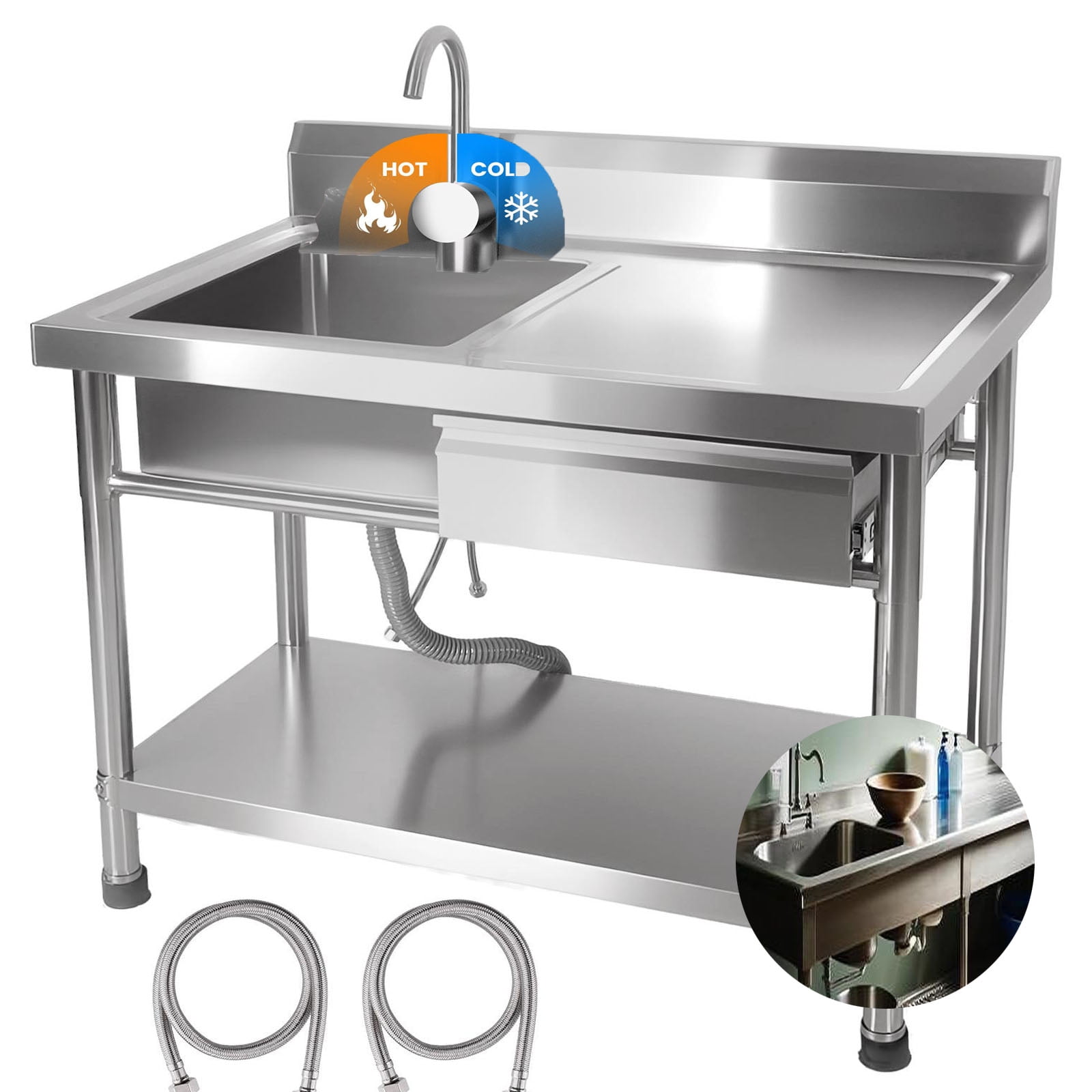 Freestanding Sink with Drawer, Stainless Steel Sink, pipe Hot & Cold ...