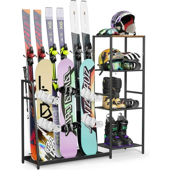 Freestanding Snowboard Rack - 4 Pair Ski, 3 Pack Snowboard, Boot, Pole ...
