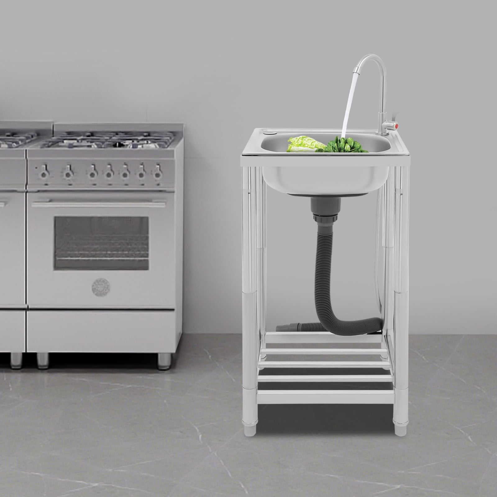 Freestanding Stainless Steel Sink with 360° Rotatable Faucet 110 lbs ...