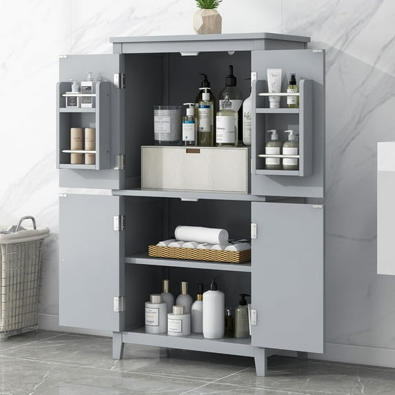 Freestanding Storage Cabinet with 4 Doors,Elegant Organizer Unit with ...