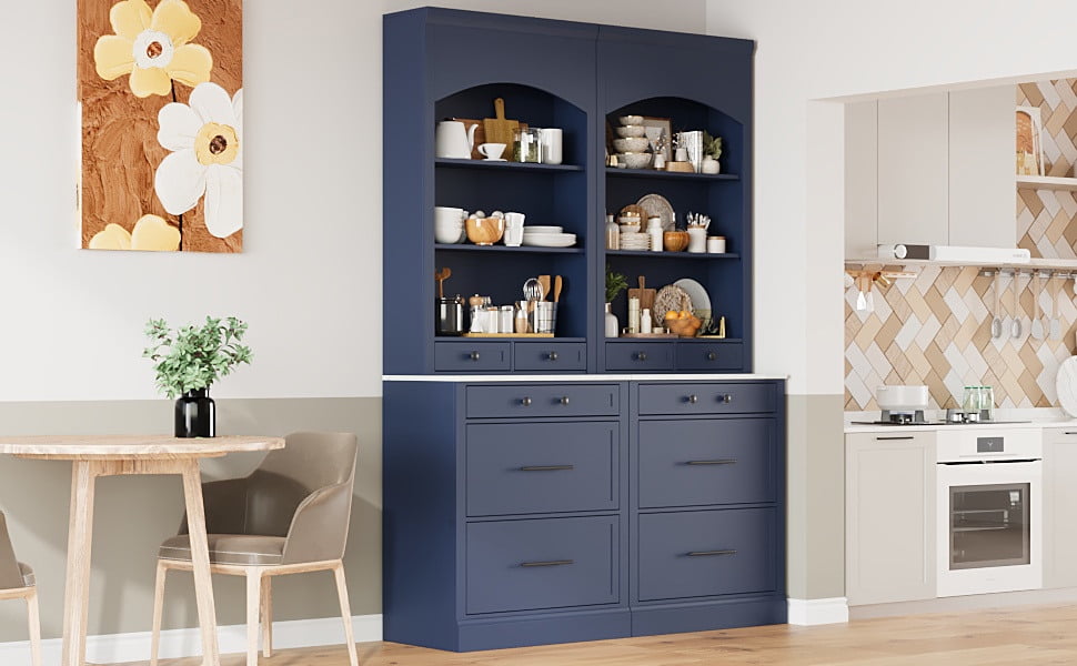 Freestanding Tall Kitchen Pantry Cabinets with Faux Marble Tops, 5 ...