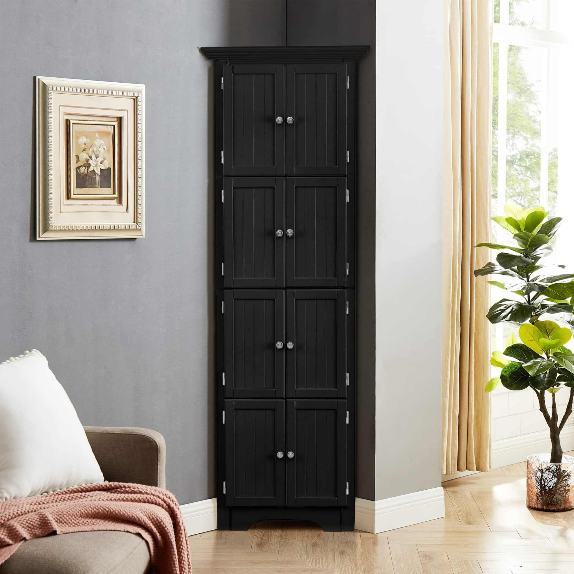 Freestanding Tall Storage Cabinet with 4 Doors and 4 Shelves, Large ...