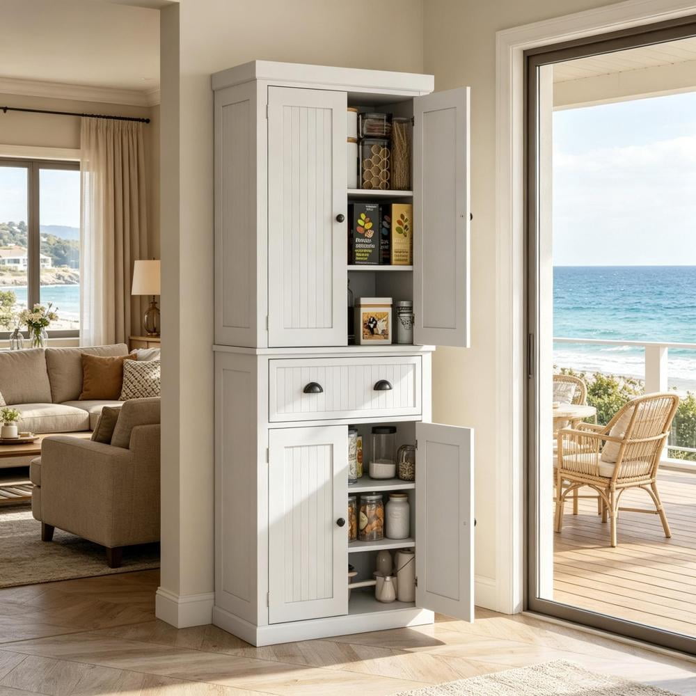 Freestanding Tall Storage Cabinet with Adjustable Shelves & Drawer ...