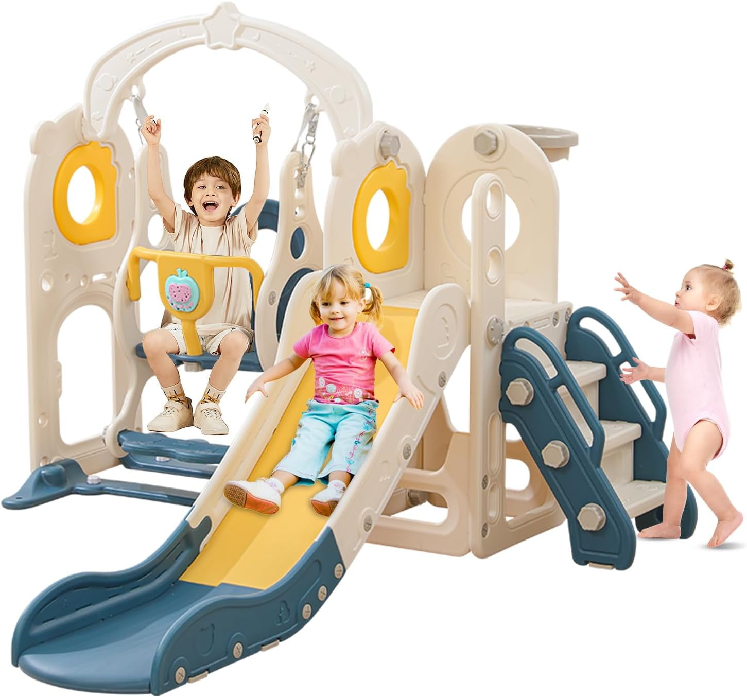 Freestanding Toddler Slide with Swing Set, 6 in 1 Kids Indoor Playset L ...