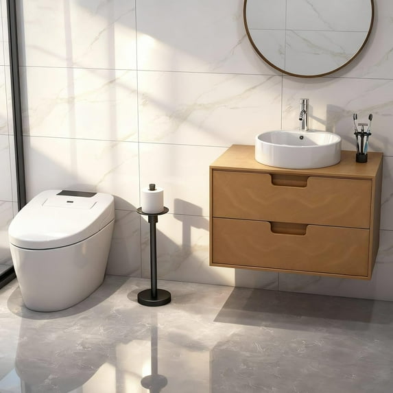 Freestanding Toilet Paper Holder, Matte Black/Floor Standing Weighted ...