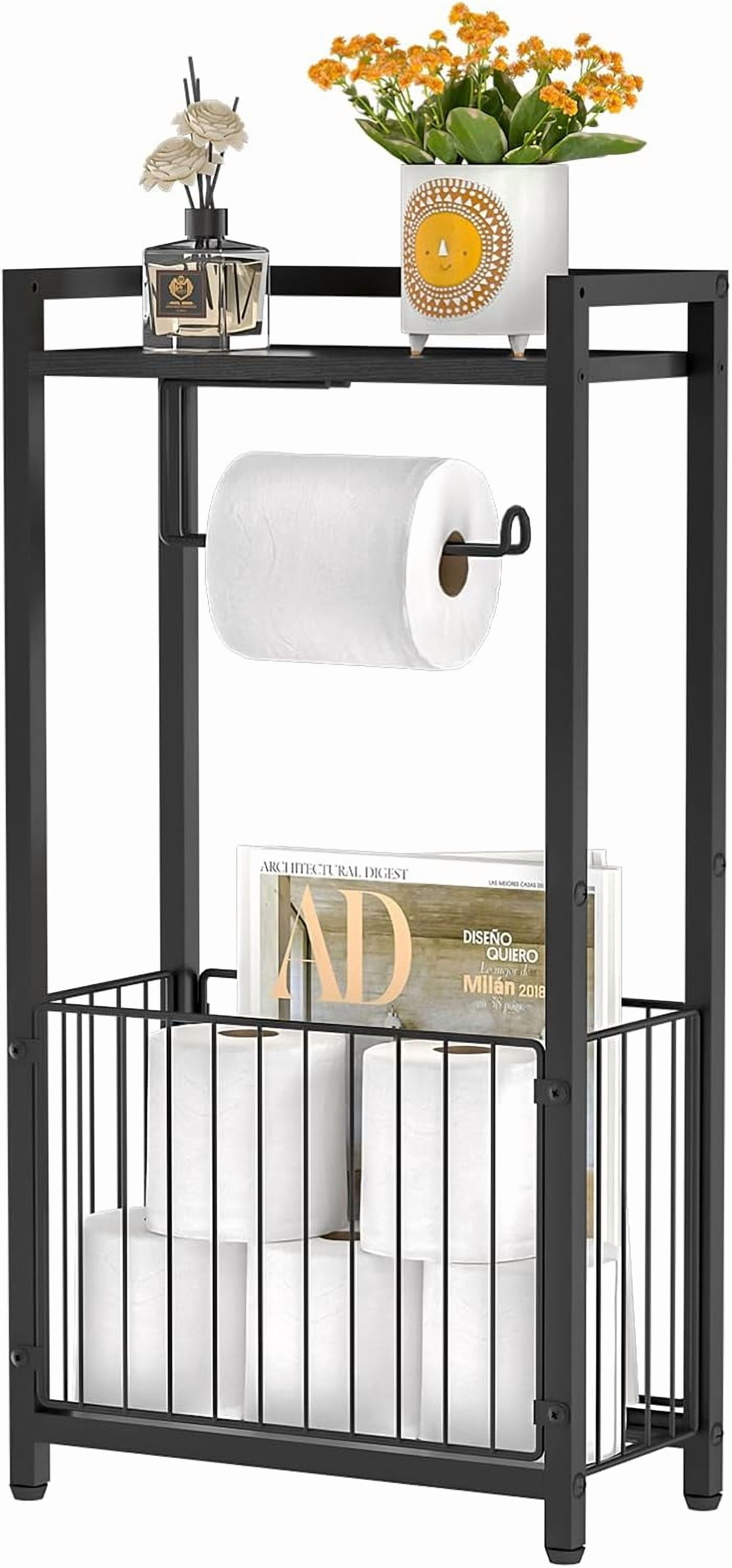 Freestanding Toilet Paper Holder with Storage Shelf – Bathroom Tissue ...