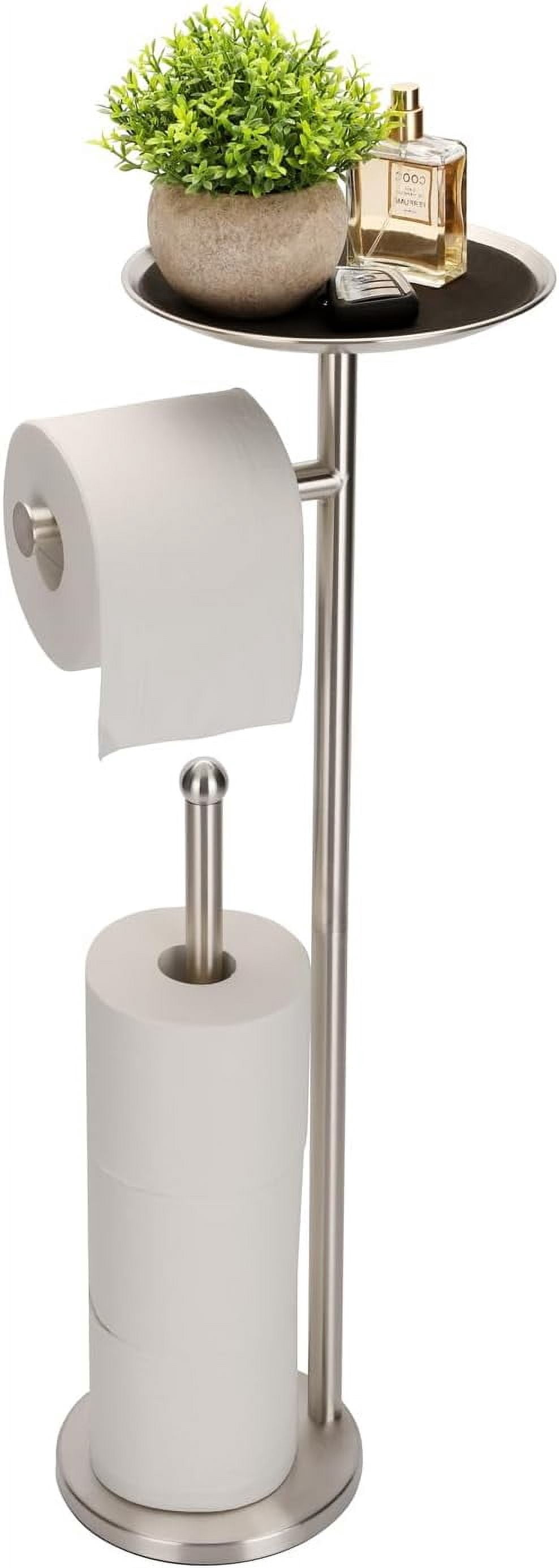Freestanding Toilet Paper Stand, with Shelf and Storage (Brushed Nickel ...