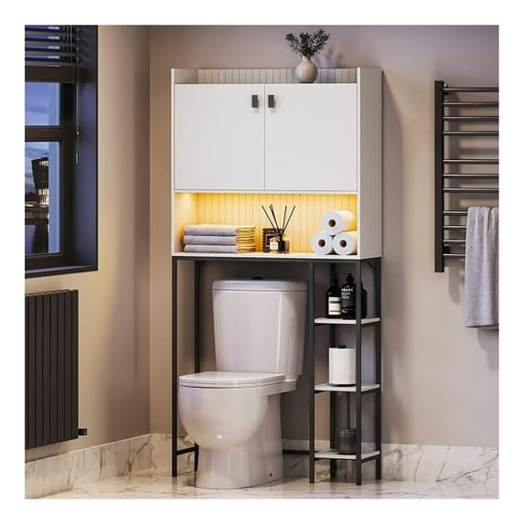 Freestanding Above Toilet Rack with LED Light, Over The Toilet Storage ...